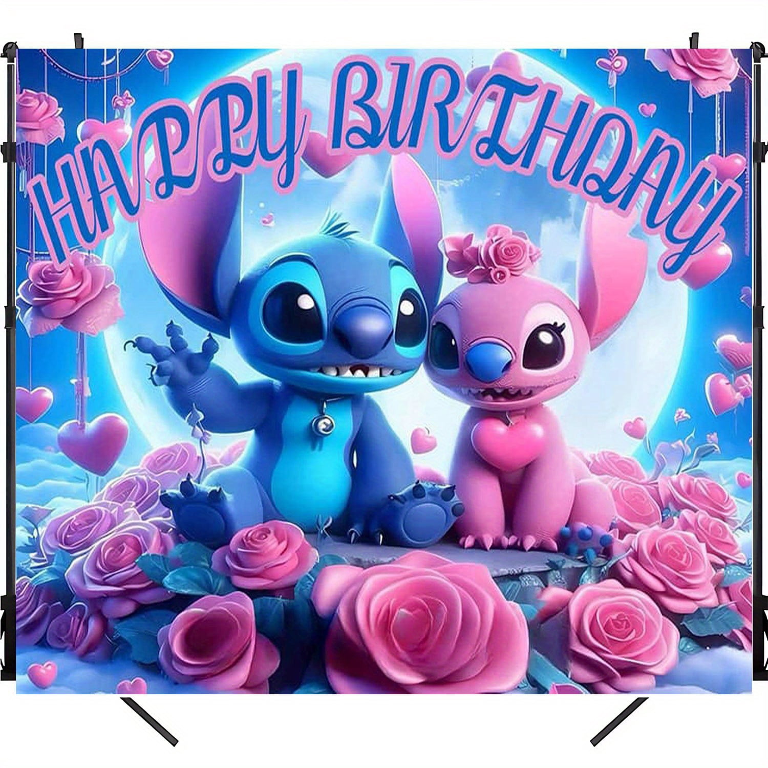 Stitch Cartoon theme birthday flag Background flag Children's party ...