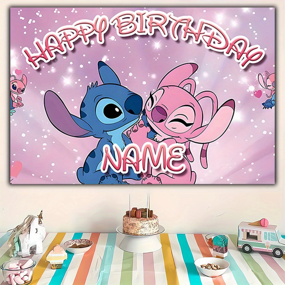 Stitch Cartoon theme birthday flag Background flag Children's party ...