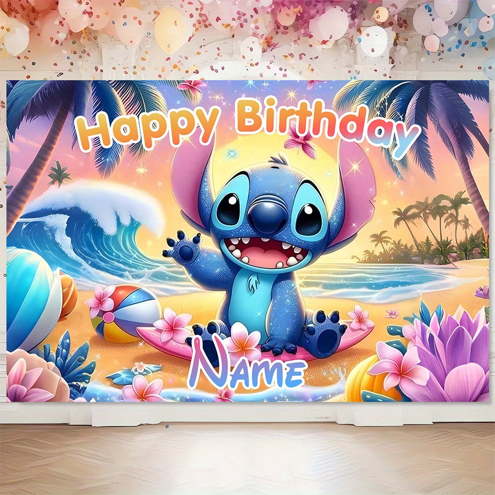 Stitch Cartoon theme birthday flag Background flag Children's party ...