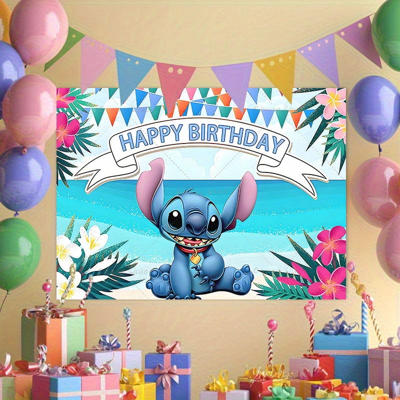 Stitch Cartoon theme birthday flag background flag Children's party ...