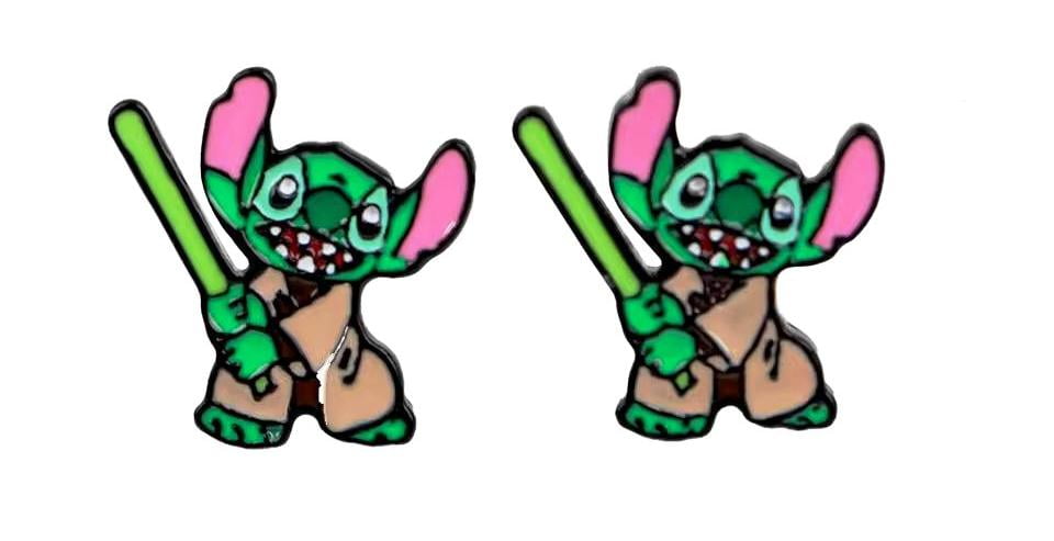 Stitch Character as Jedi Knight 1/2 in Tall Metal Enamel Stud Earrings ...