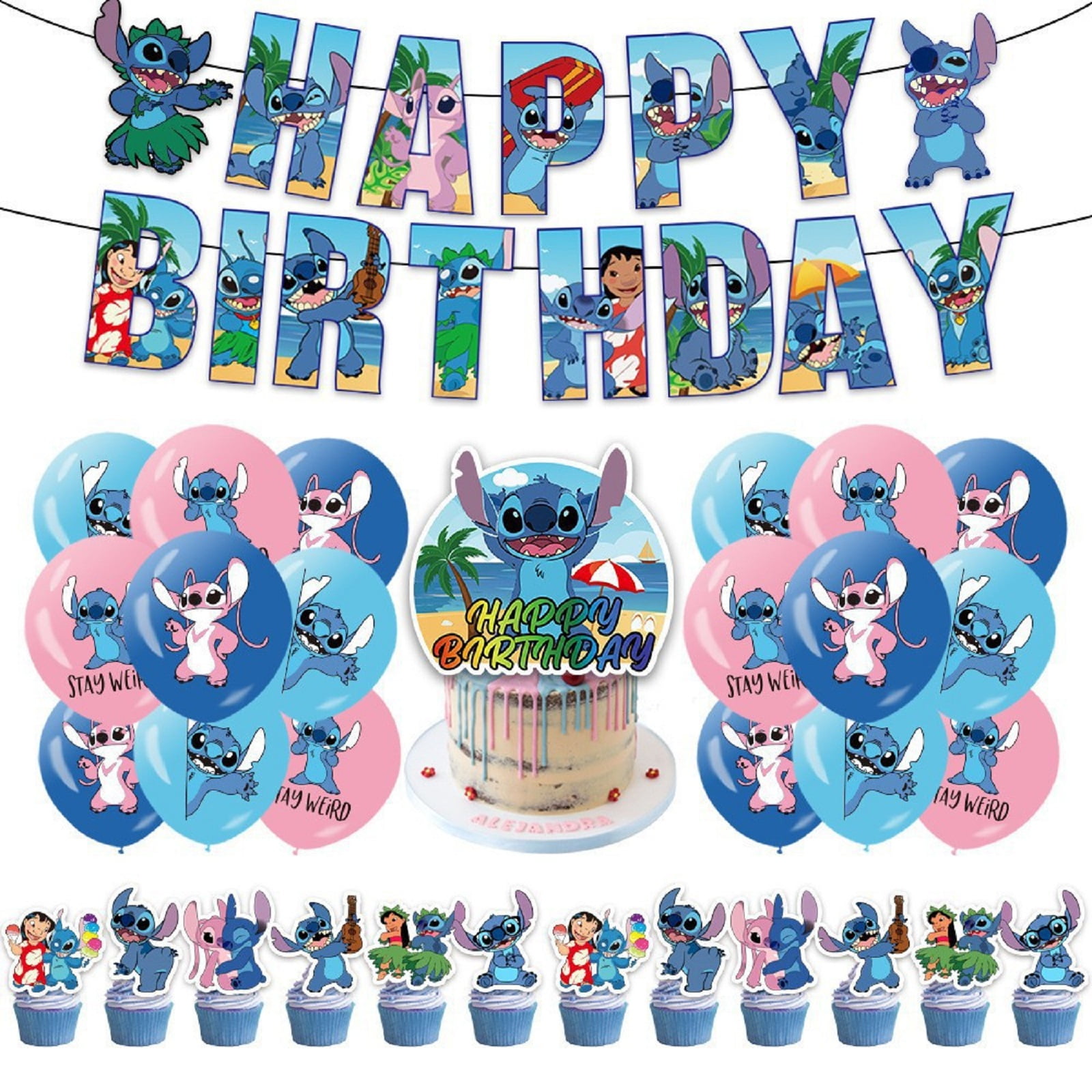 Stitch Children's Theme Birthday Party Pull Flag - Cake Plug-in ...