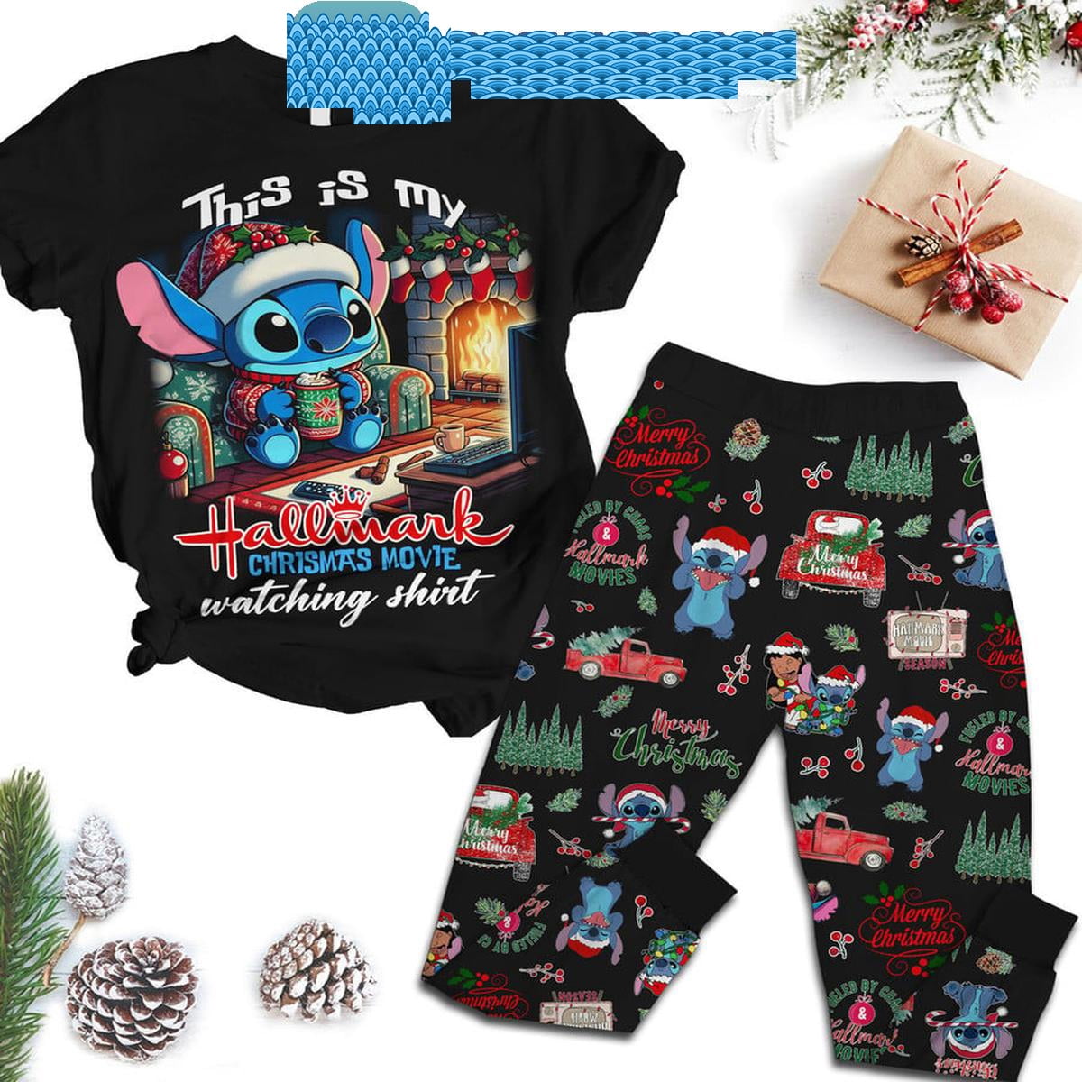 Stitch Christmas This Is My Hallmark 2024 Movie Watching Shirt Pajamas ...