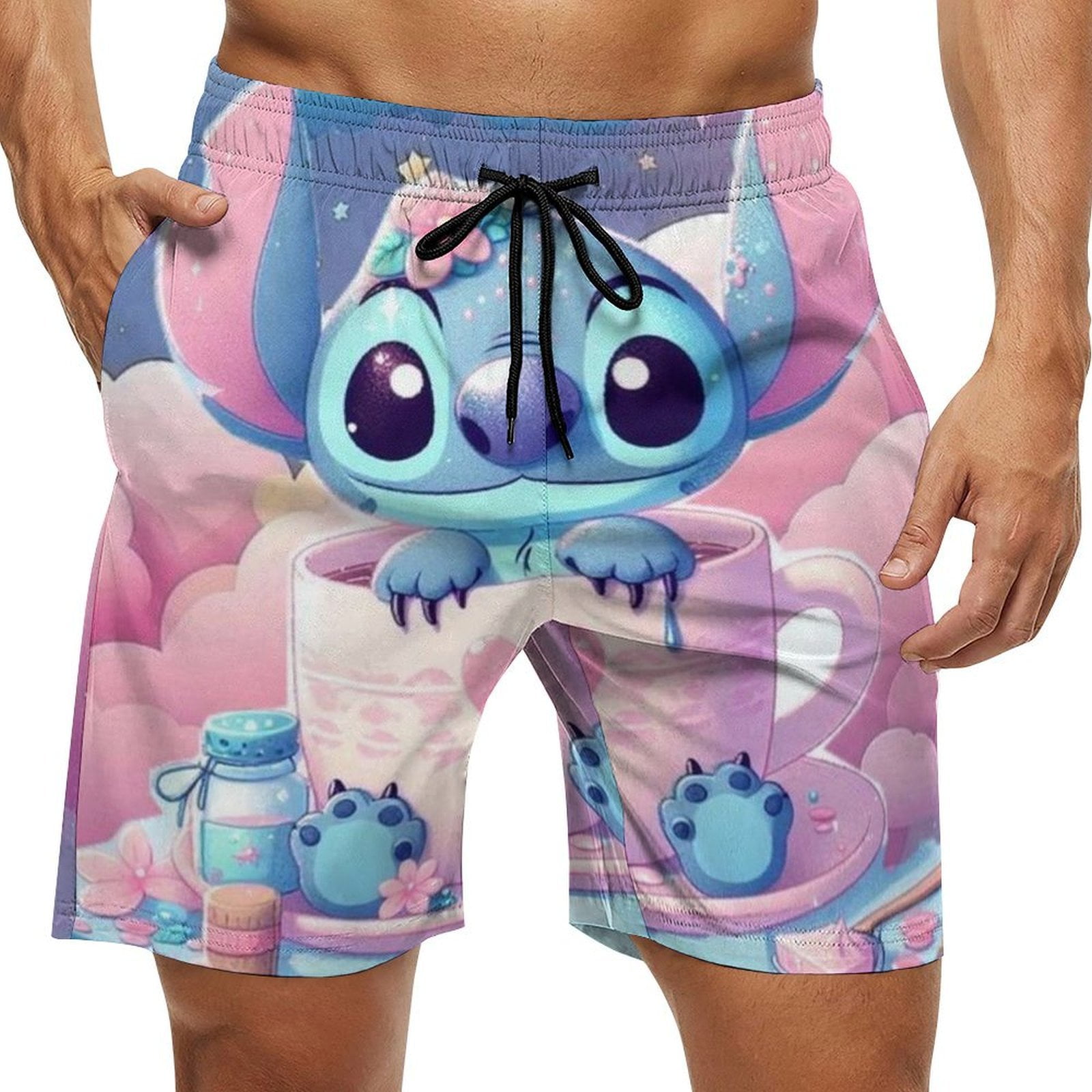 Stitch Coffee Cup Rainbow Men's Swim Trunks Quick Dry Bathing Suit ...