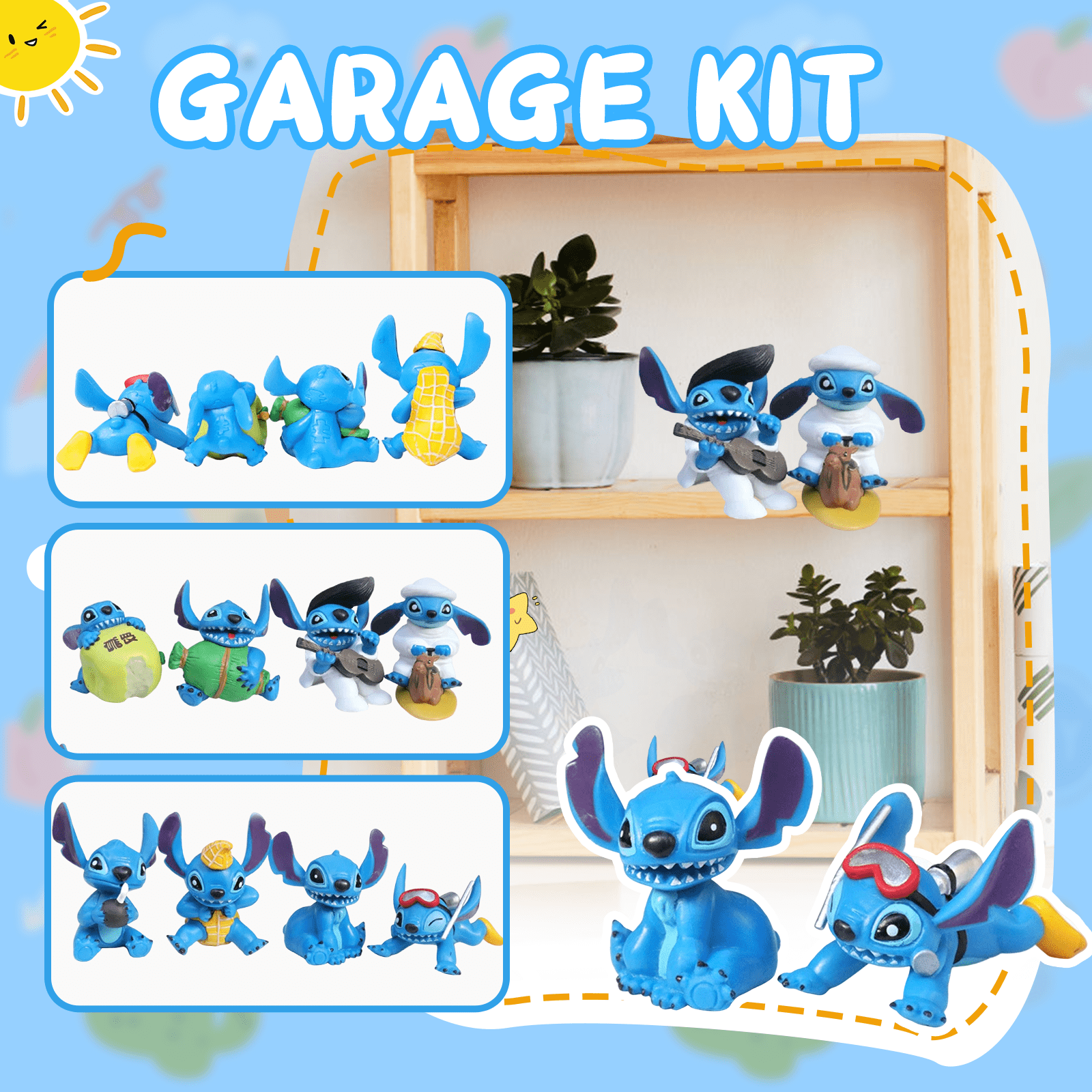 Stitch Collectible Stitch Figure Set, 8-pieces, Officially Licensed ...