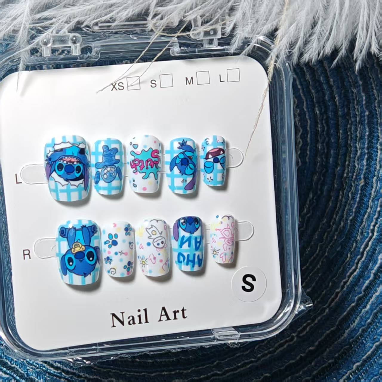 Stitch Cute Cartoon Fake Nails Set, Manicure Kit with Jelly Glue ...
