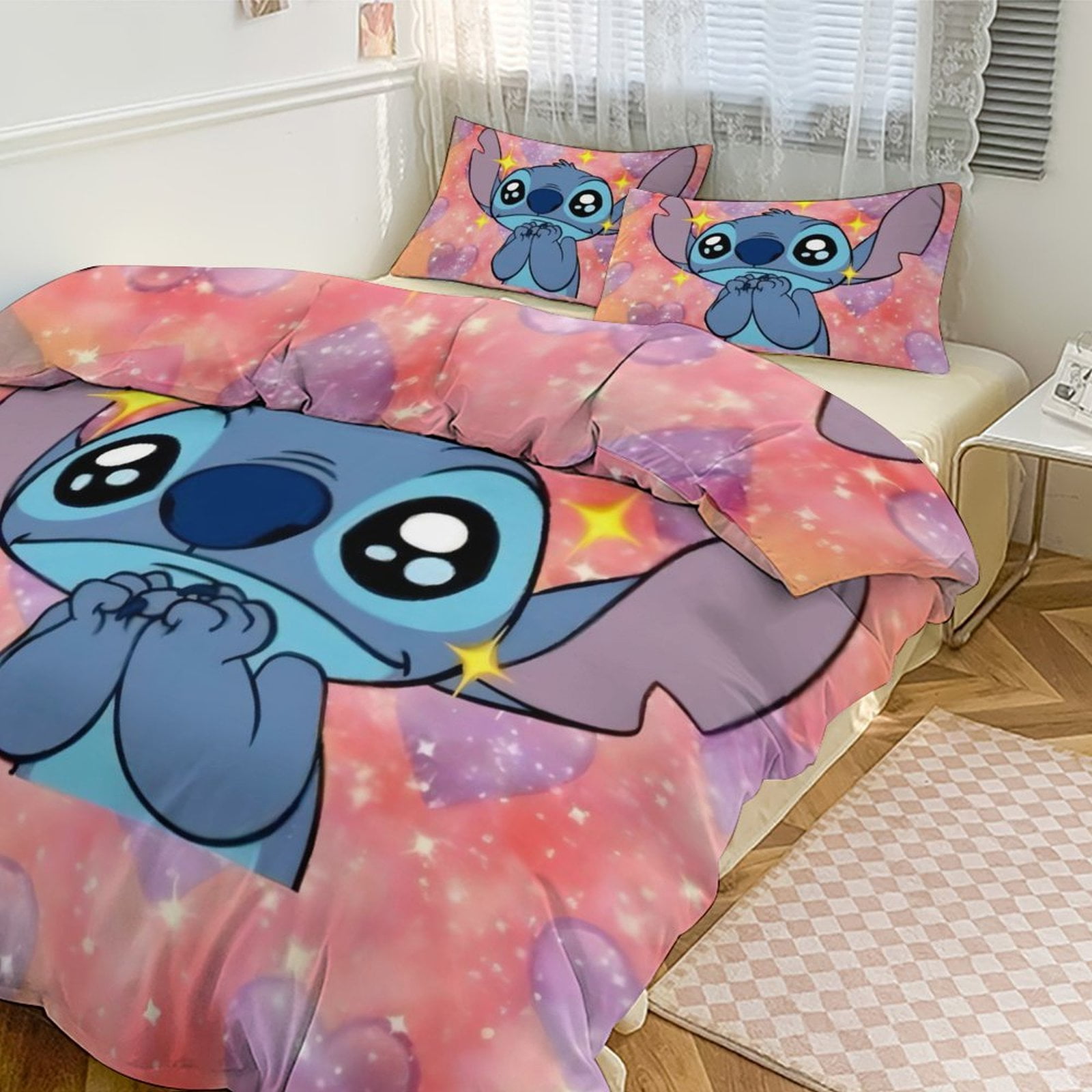 Stitch Cute Cartoon Kids Comfortable 3-piece Pillow Set + Comforter Set ...