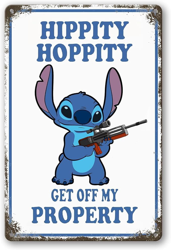Stitch Cute Room Decor Aesthetic Funny Metal Tin Signs Hippity Hoppity ...