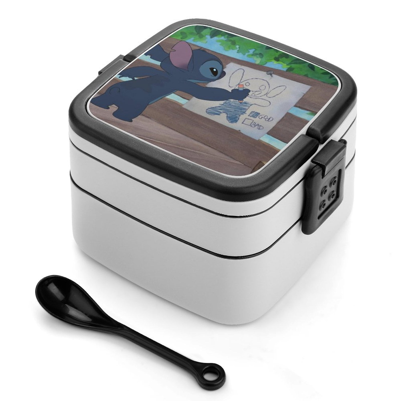 Stitch Drawing Reusable Bento Boxes Lunch Box Double Layer Stackable ...