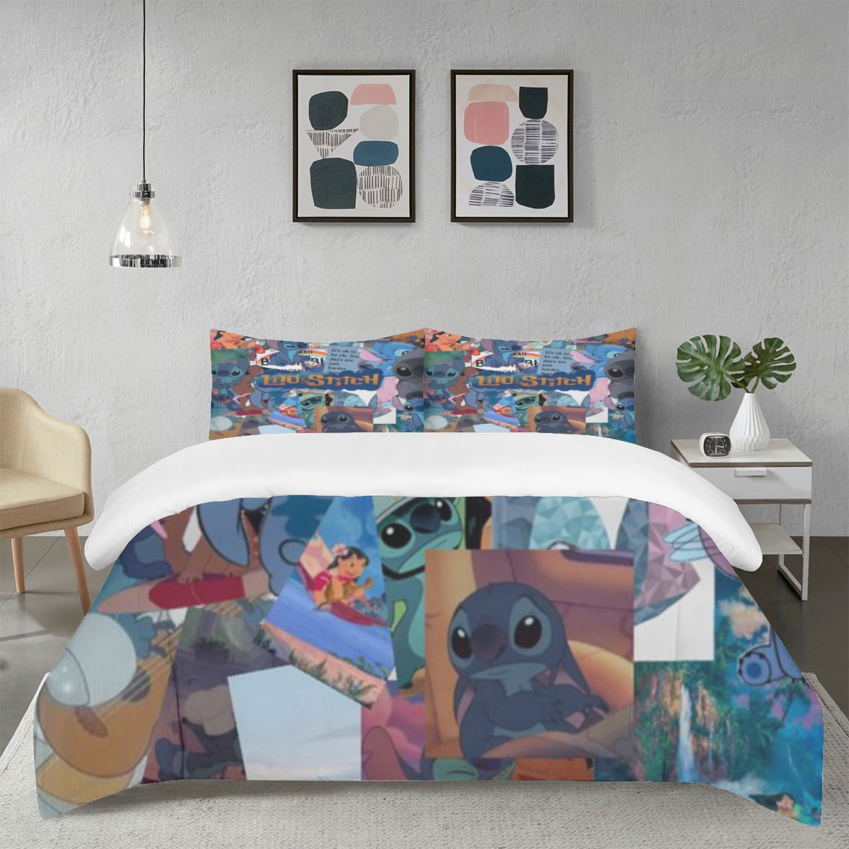 Stitch Duvet Cover Queen Size, 3 Pcs Cartoon Patterned Duvet Cover Set ...