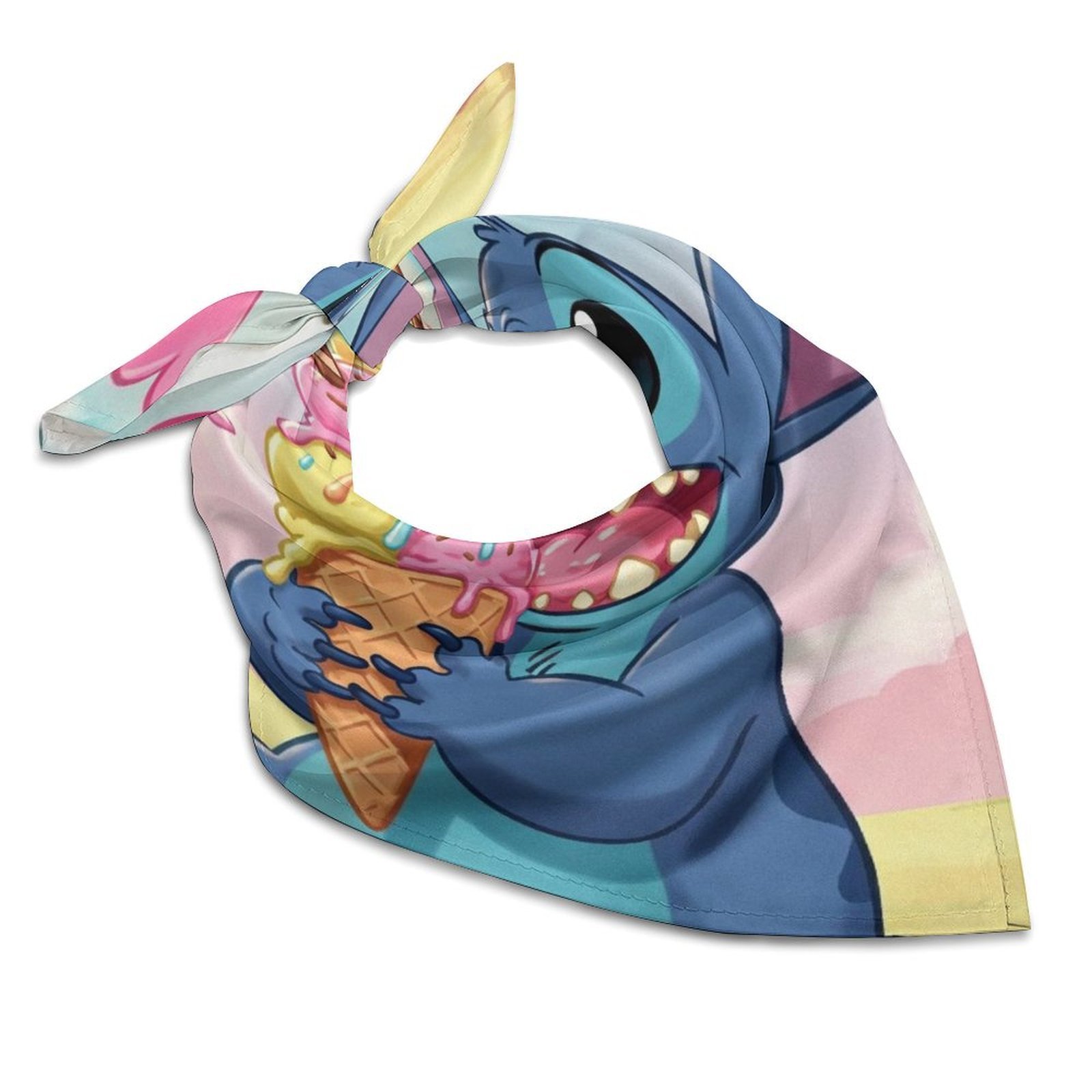 Stitch Eating Ice Cream3 Square Satin Head Scarf Hair Scarves Silk-like ...