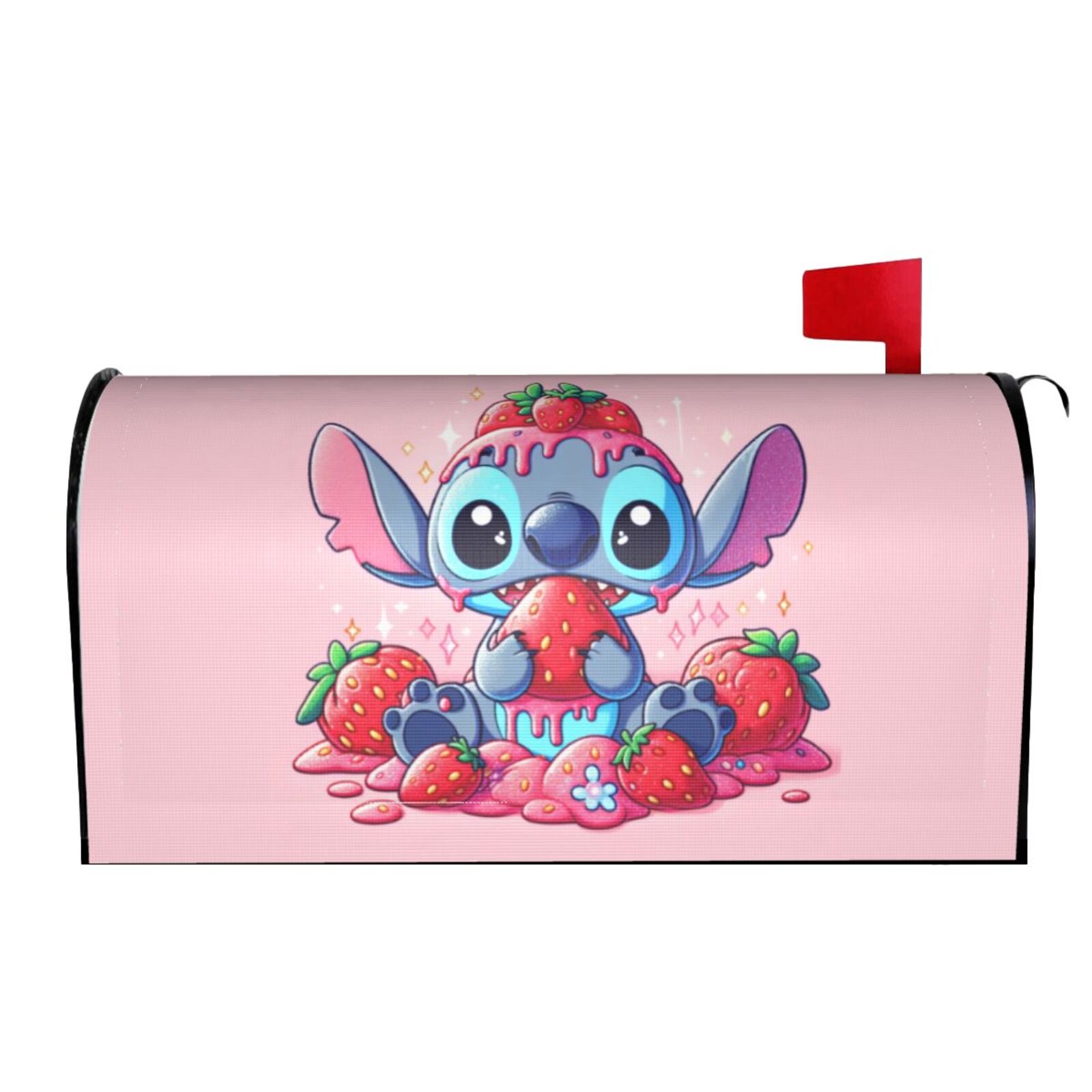 Stitch Eating Strawberries Cartoon Character Mailbox Cover Magnetic ...