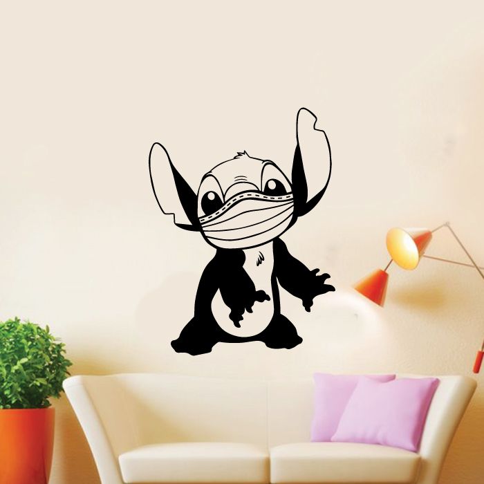 Stitch Face Mask Cute Lilo and Stitch Disney Cartoon Wall Sticker Art ...