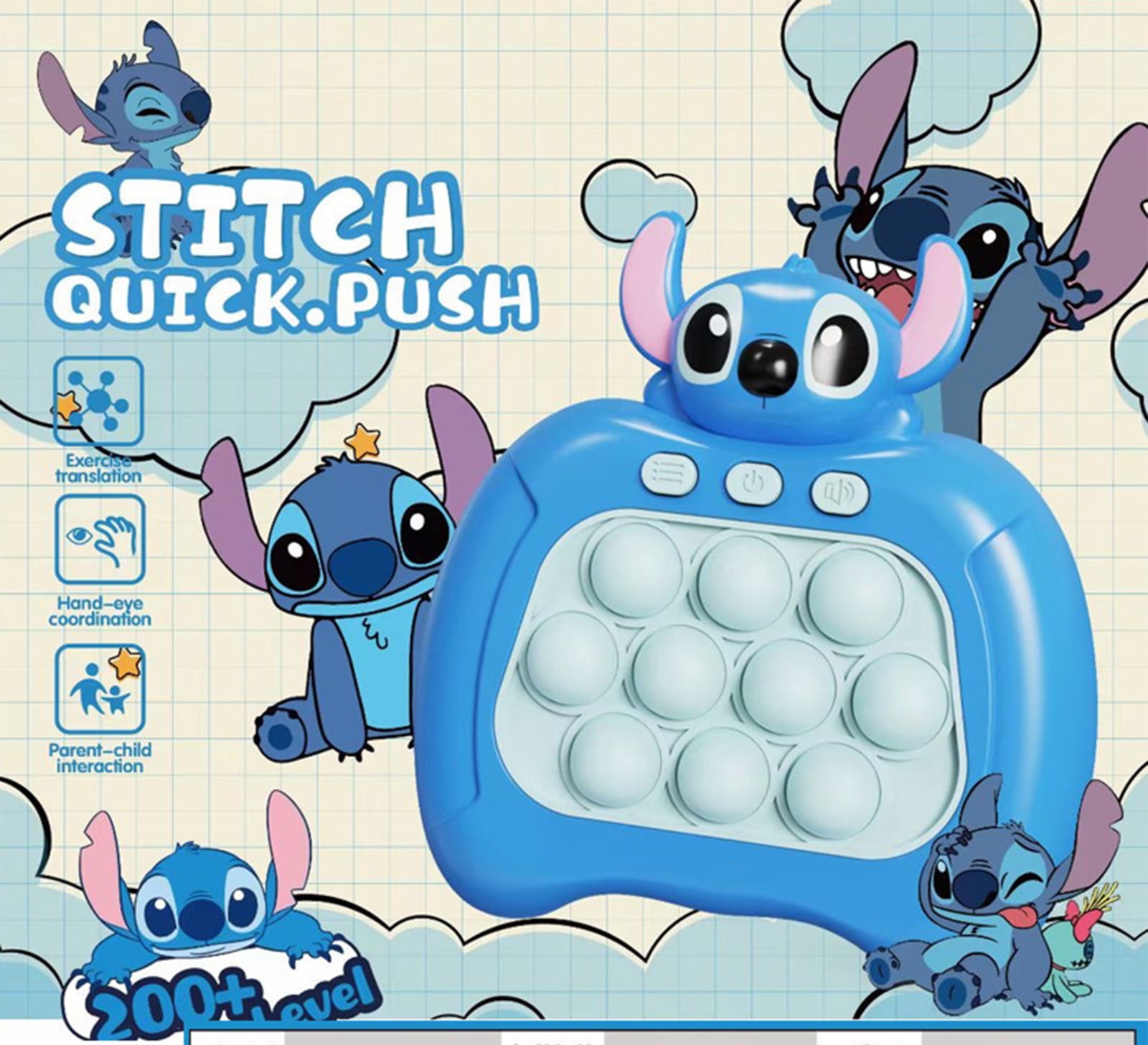 Stitch Fast Push Game, Cute Anime Pop Fidget Light Up Bubble Handheld ...