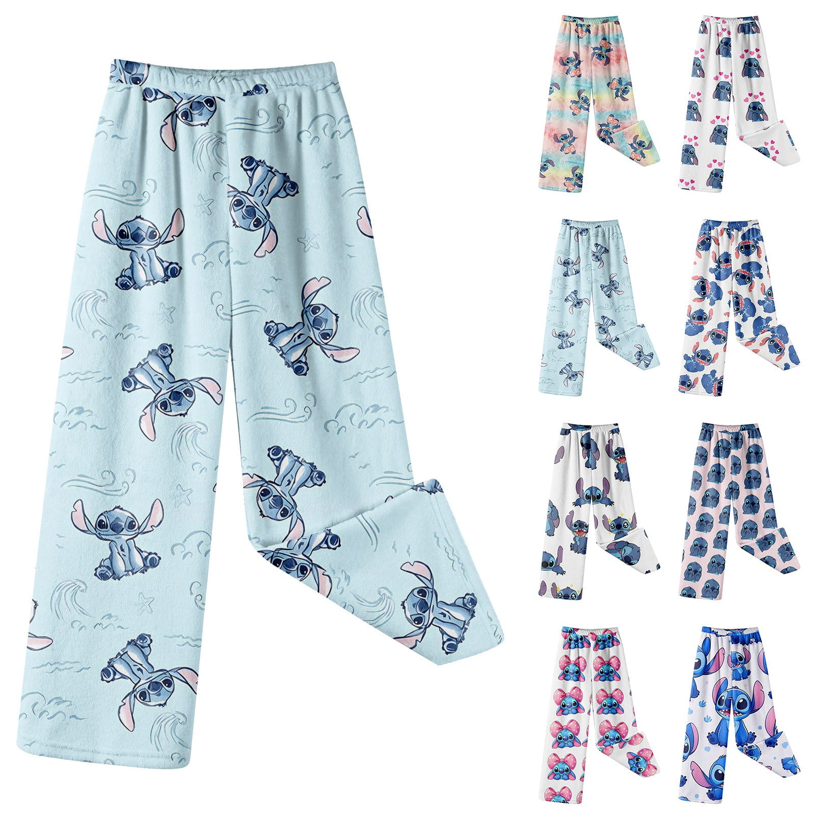 Stitch Flannel Pajama Pants, Kid's Stitch Printed Pajama Pants, Comfy ...