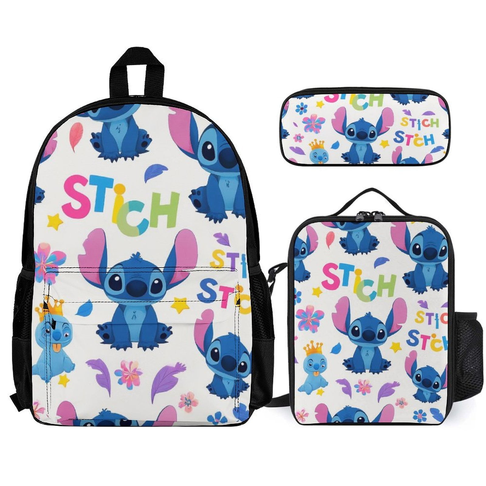 Stitch Floral Pattern 3PCS Backpack Backpack with Lunch Box Pencil Case ...