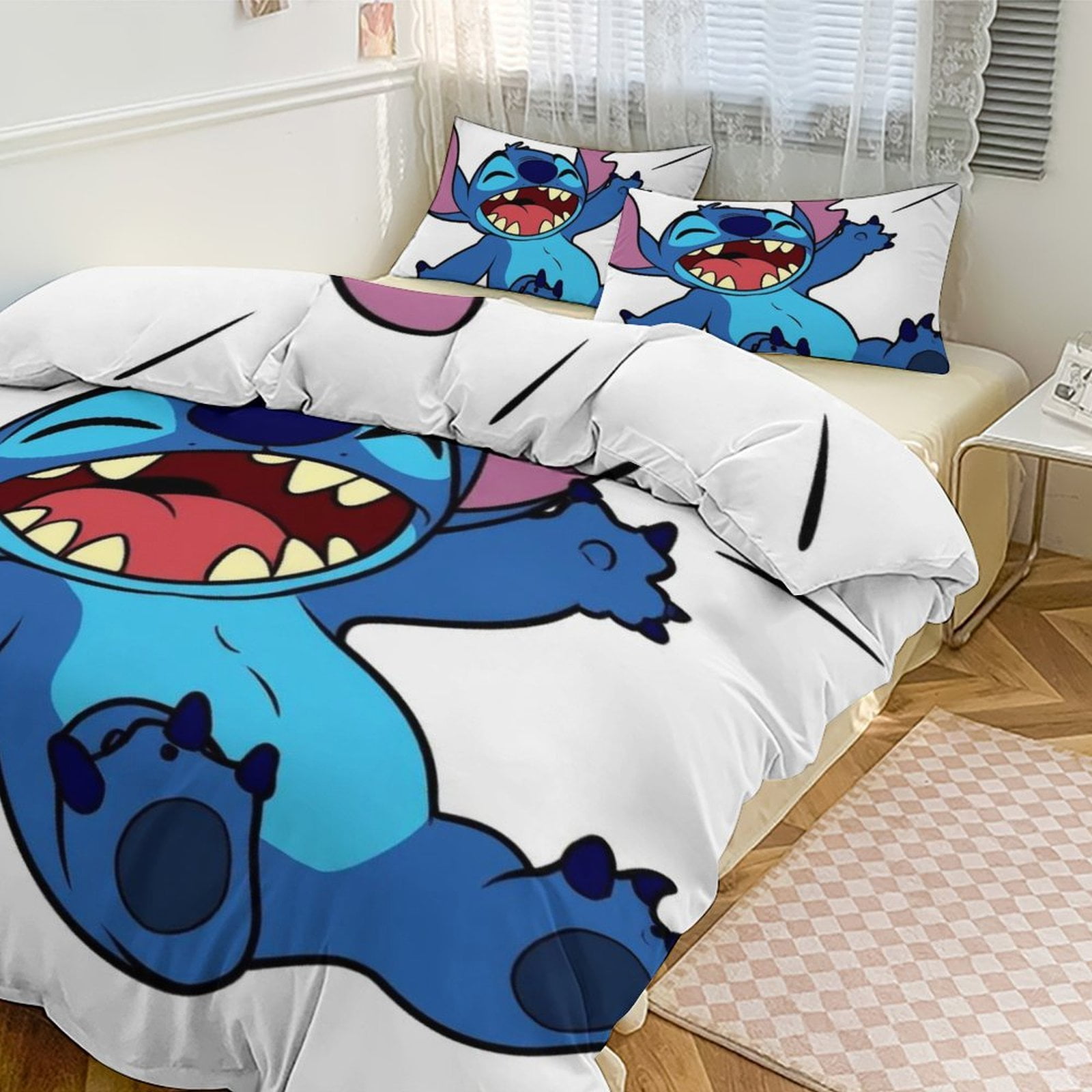 Stitch Flying Screaming 102"x90" 3 Pcs Soft Bedding Set, Includes Duvet Cover with Zipper And ...