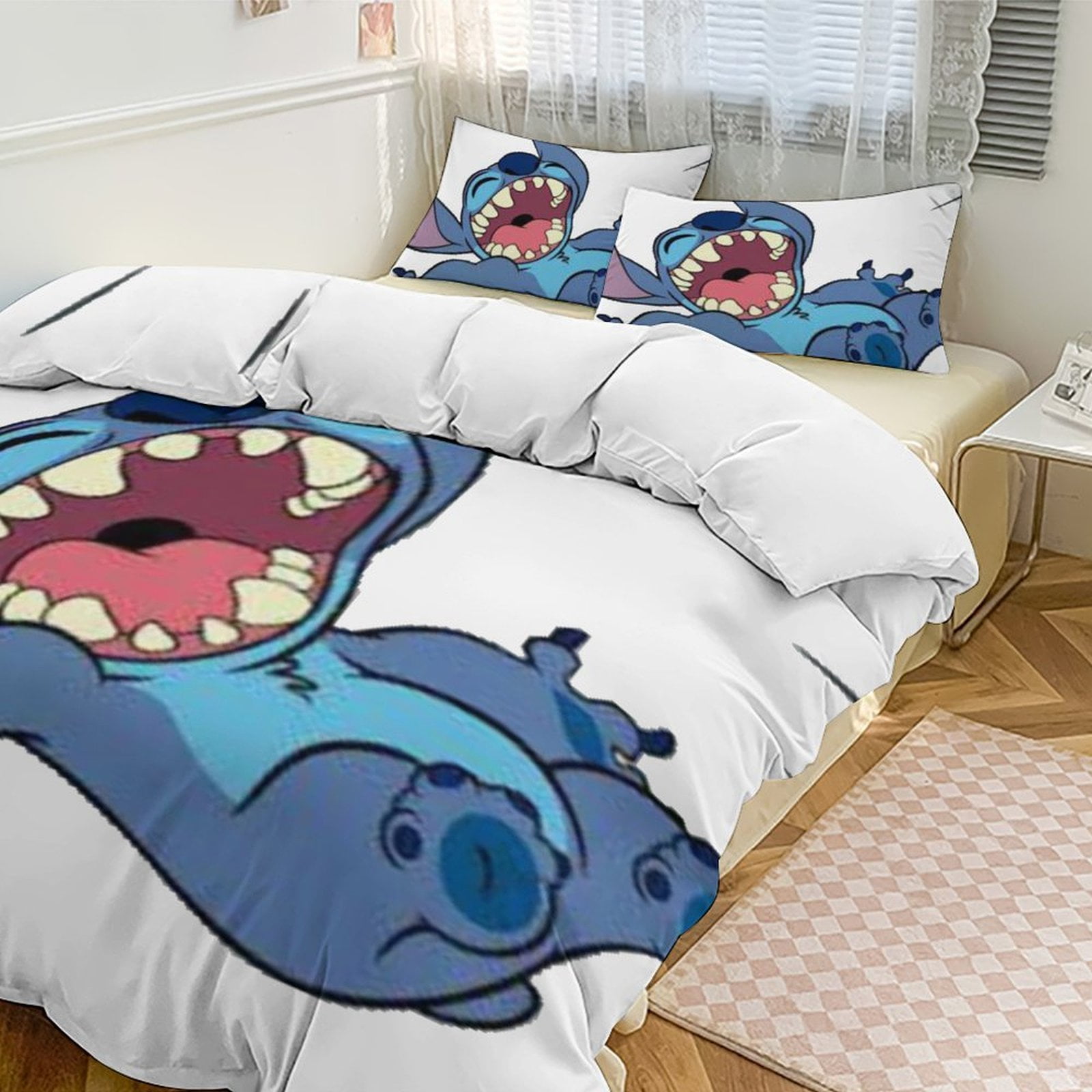 Stitch Flying Screaming 90"x90" 3 Pcs Soft Bedding Set, Includes Duvet ...