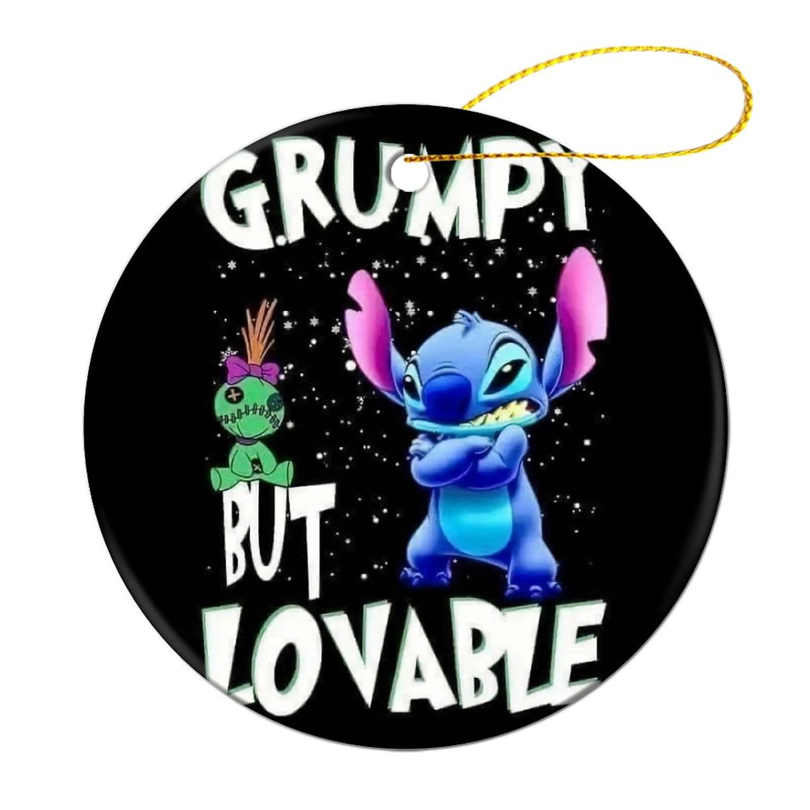 Stitch GRUMPY BUT LOVABLE Christmas Tree Ornaments Double-Sided Design ...