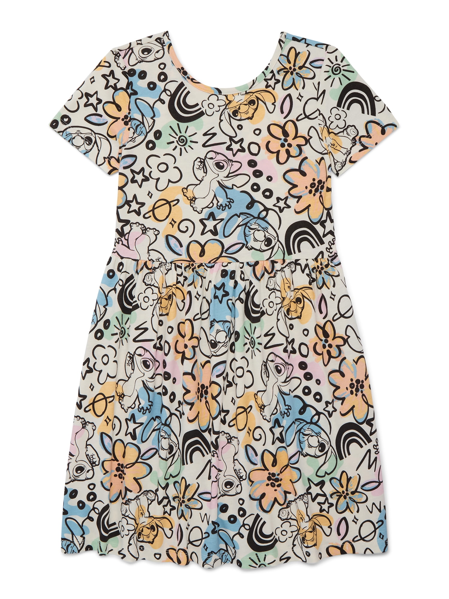 Disney Stitch Girls' Print Skater Dress with Short Sleeves, Sizes 4-12 ...