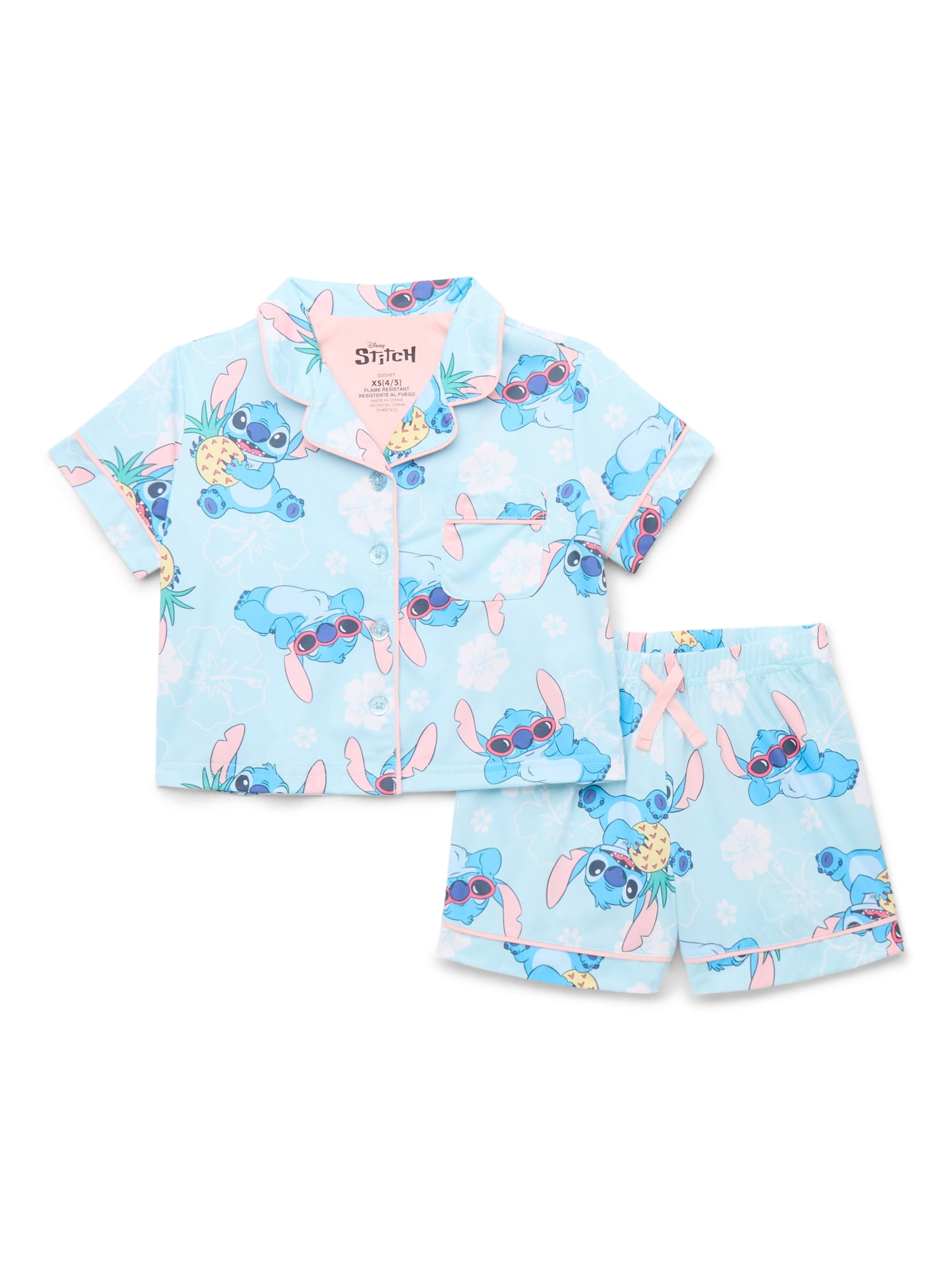 Stitch Girls' Button Front Top and Shorts Pajama Set, 2-Piece, Sizes 4 ...