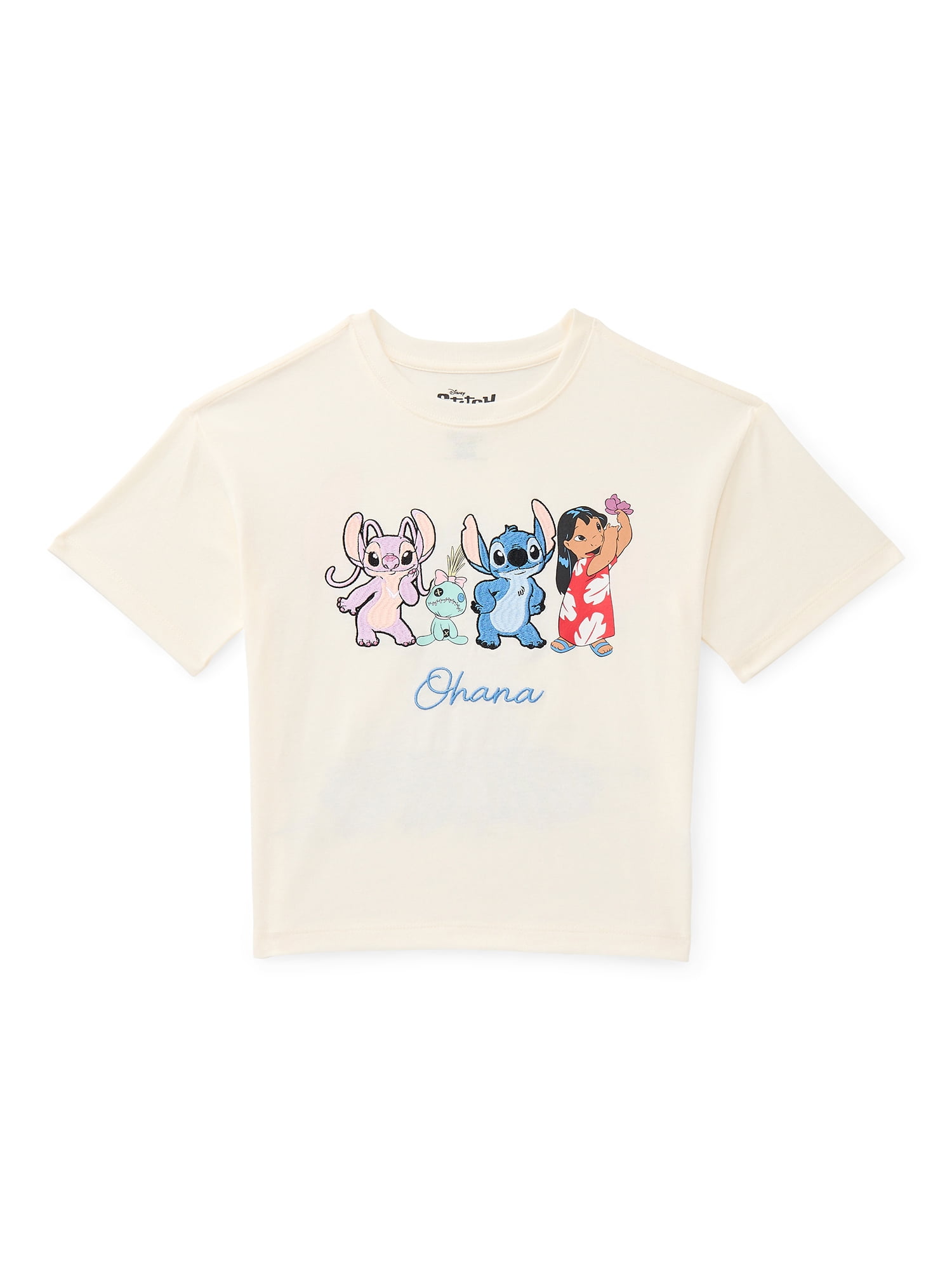 Lilo & Stitch Girls Embroidered Graphic Tee with Short Sleeves, Sizes 4 ...