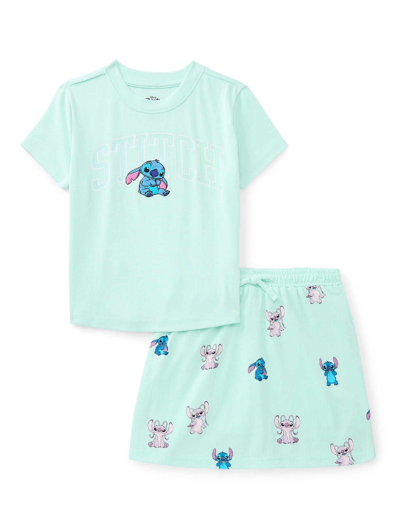 Disney Stitch & Angel Girls Stitch Embroidered Graphic Tee and Skort ...