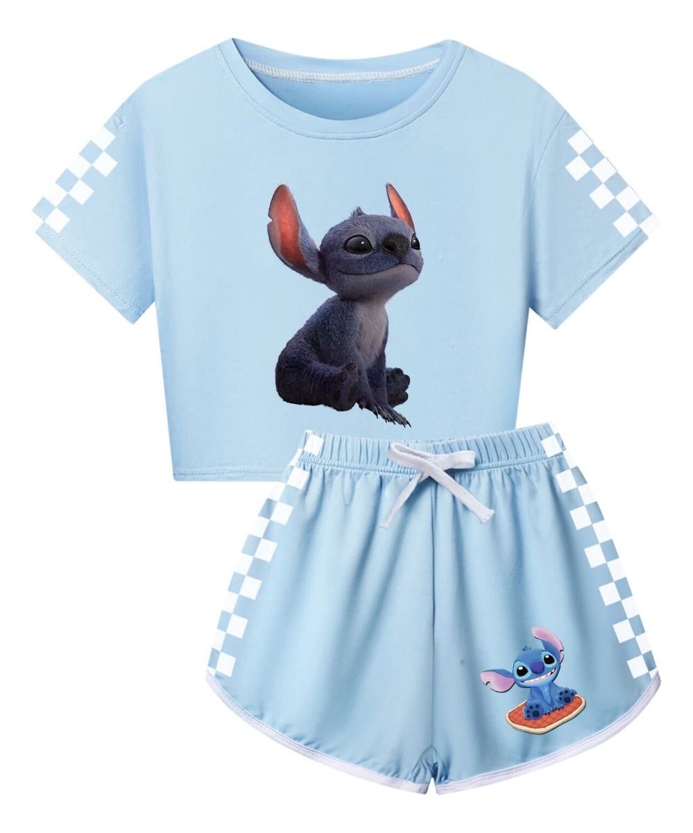 Stitch Girls Summer Outfit Set – Cartoon T-Shirt and Shorts – Cute ...