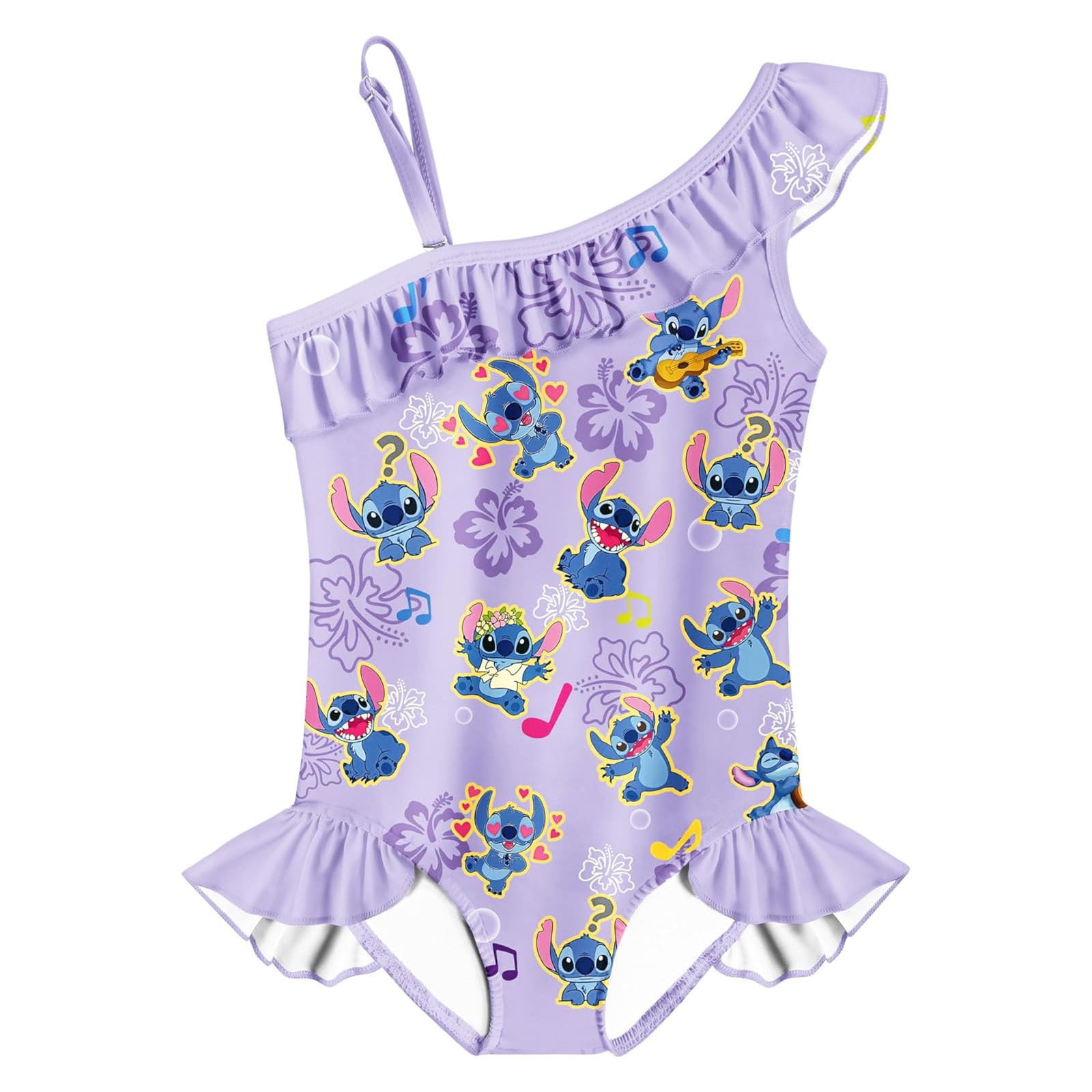 Stitch Girls Swimsuit Graphic One Piece Ruffled One Shoulder Bathing ...