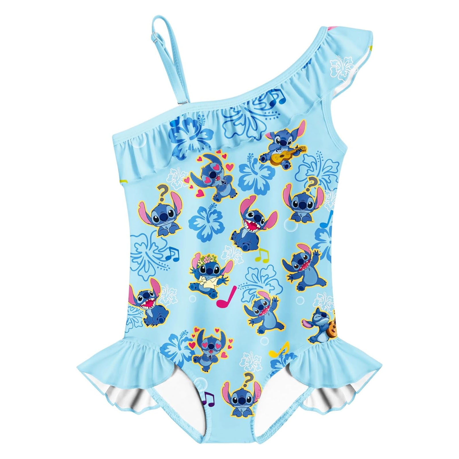 Stitch Girls Swimsuit Graphic One Piece Ruffled One Shoulder Bathing ...