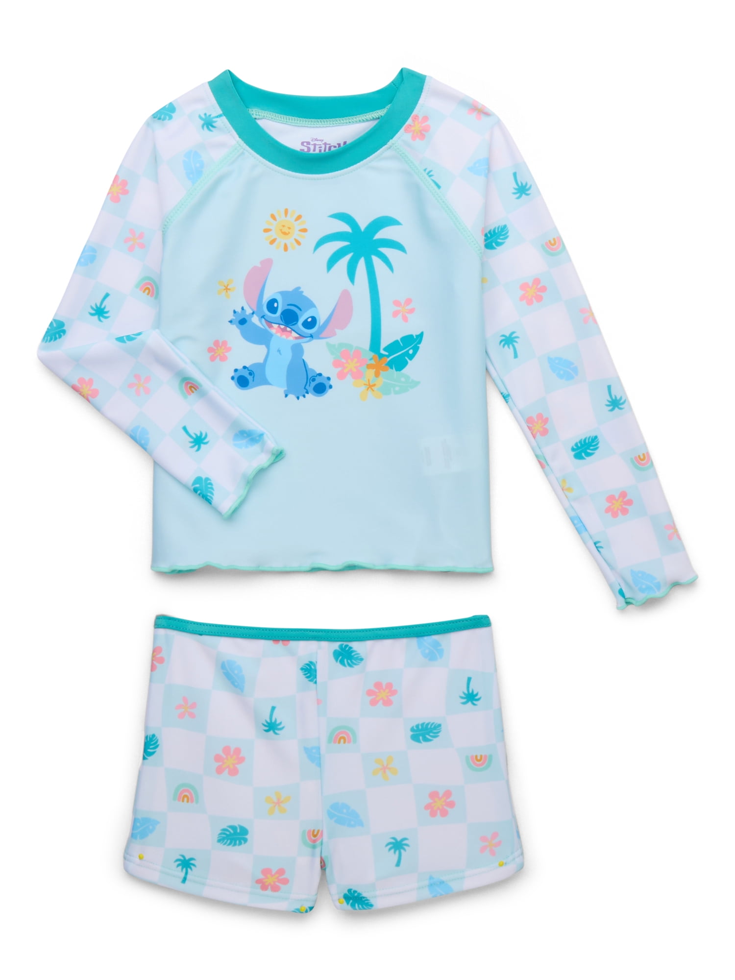 Stitch Toddler Girls Long-Sleeve Rashguard and Swim Shorts Set with UPF ...