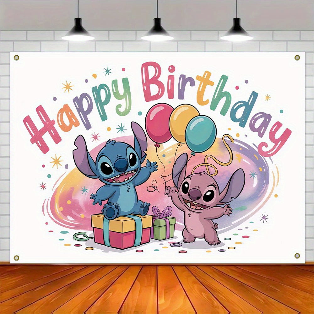 Stitch Happy Birthday Party Banner - Vibrant fabric background, Father ...