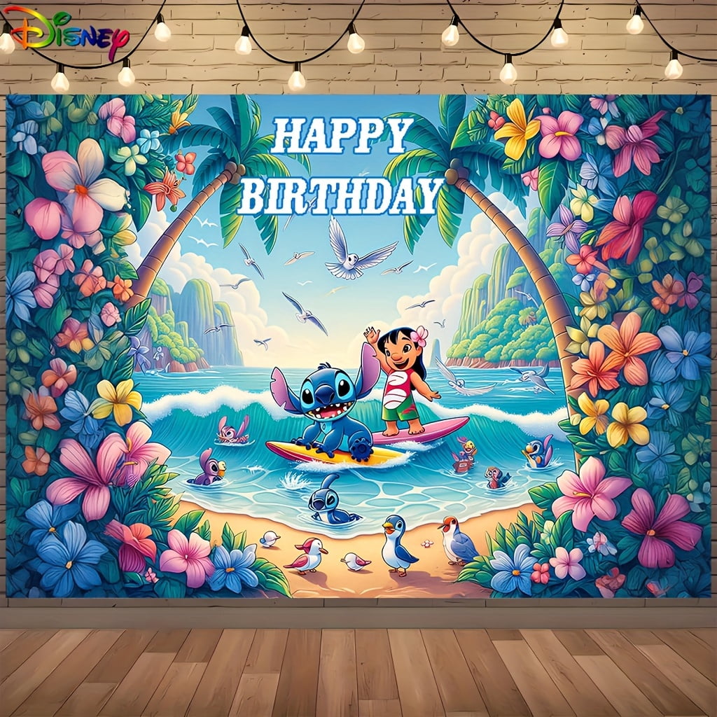 Stitch Happy Birthday wall mural background, party banner, universal ...