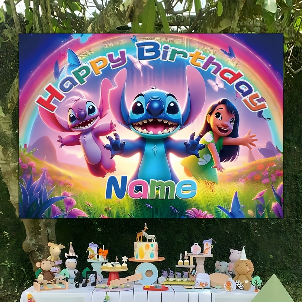 Stitch Happy Birthday wall mural background, party banner, universal ...