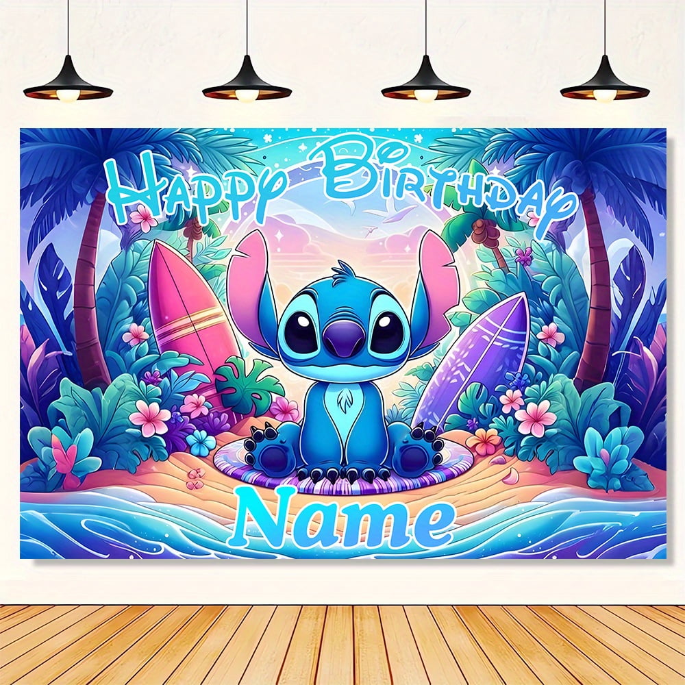 Stitch Happy Birthday wall mural background, party banner, universal ...