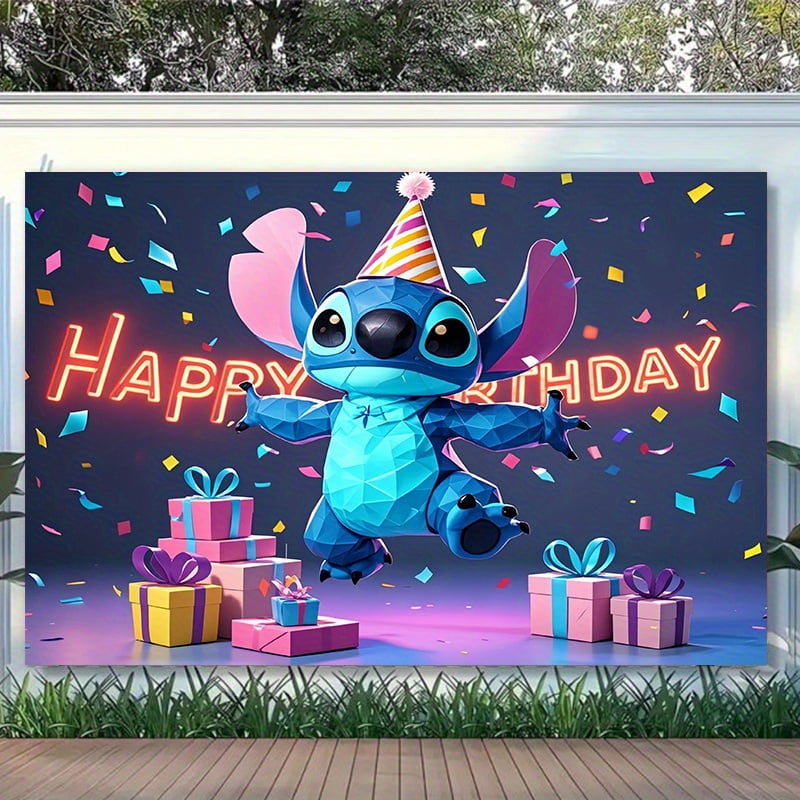 Stitch Happy Birthday wall mural background, party banner, universal ...