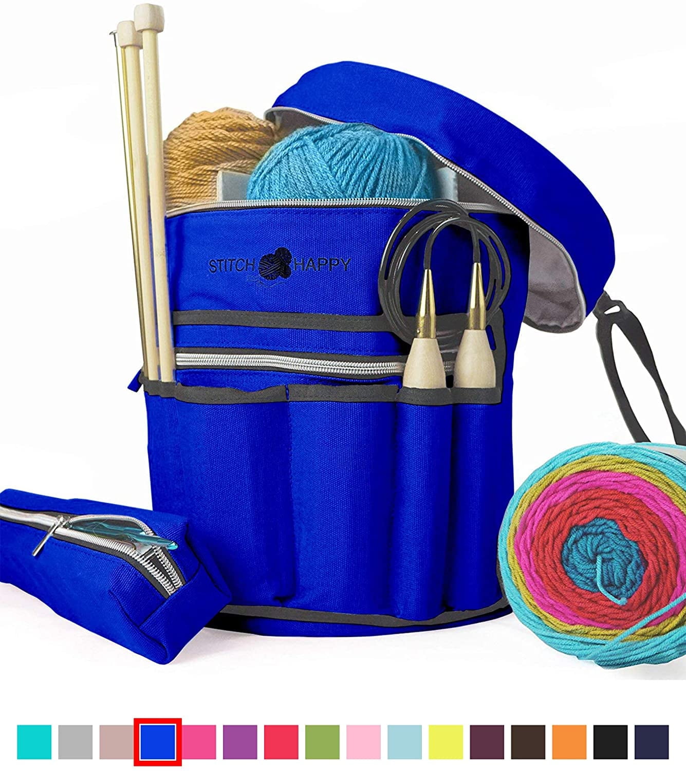 Stitch Happy Cobalt Blue Knitting Bag, 7 Pocket Yarn Storage Bag ...