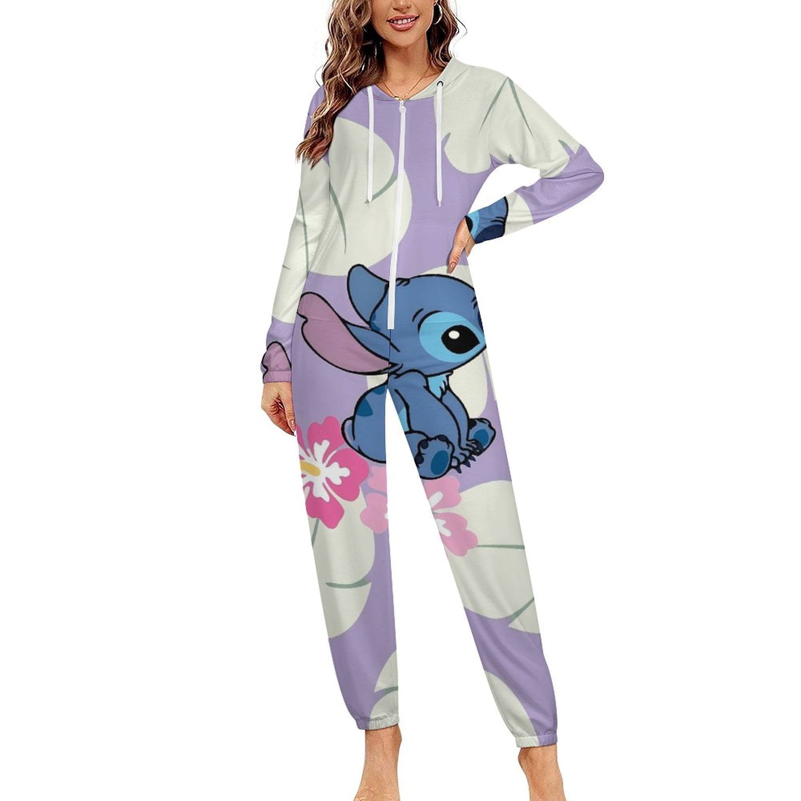 Stitch Hood zipper one-piece pajamas for women L - Walmart.com