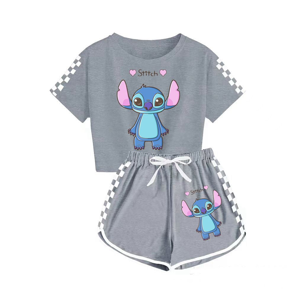 Stitch Kids Summer Sport T-Shirt and Shorts Set Plaid Print Clothing ...
