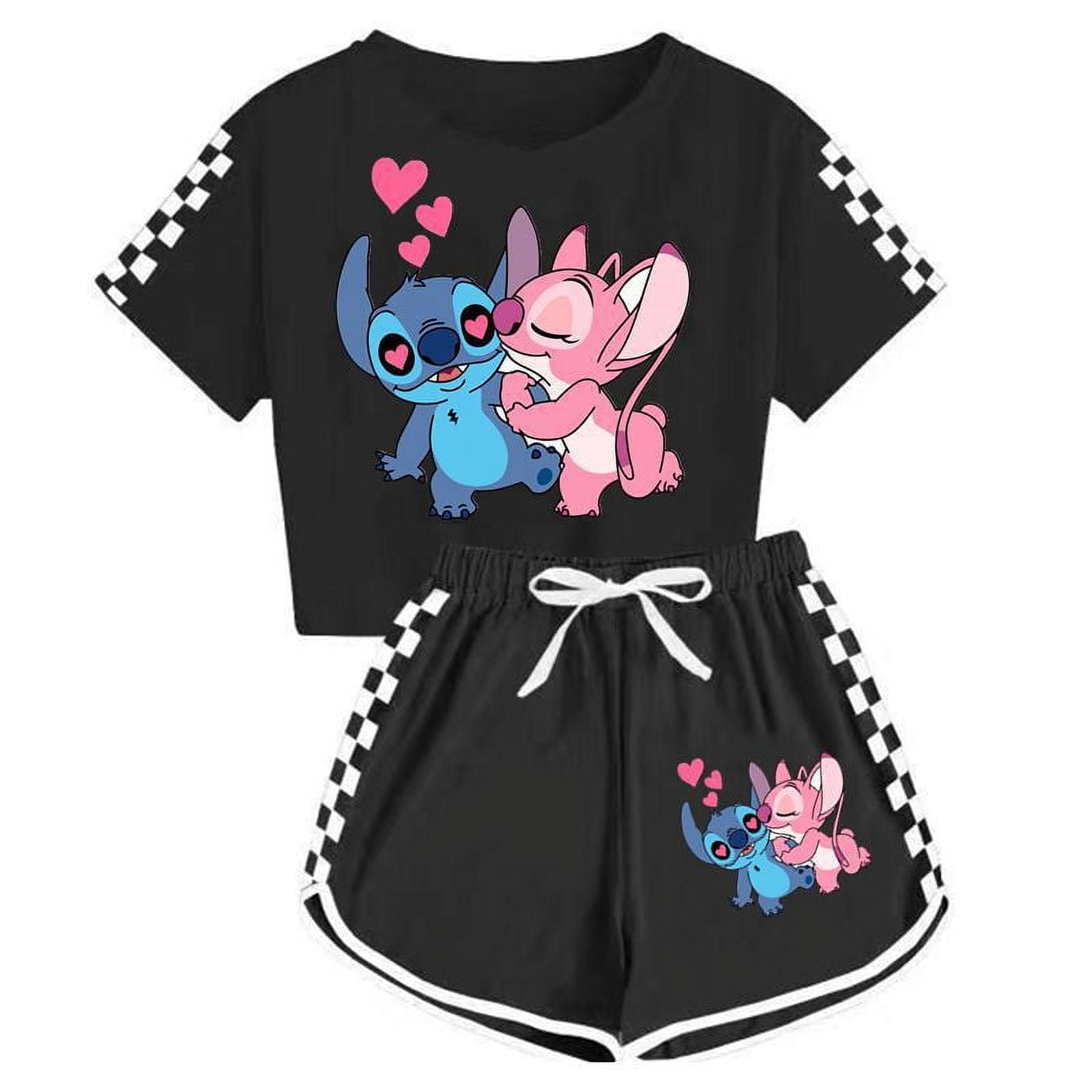 Stitch Kids Summer Sport T-Shirt and Shorts Set Plaid Print Clothing ...