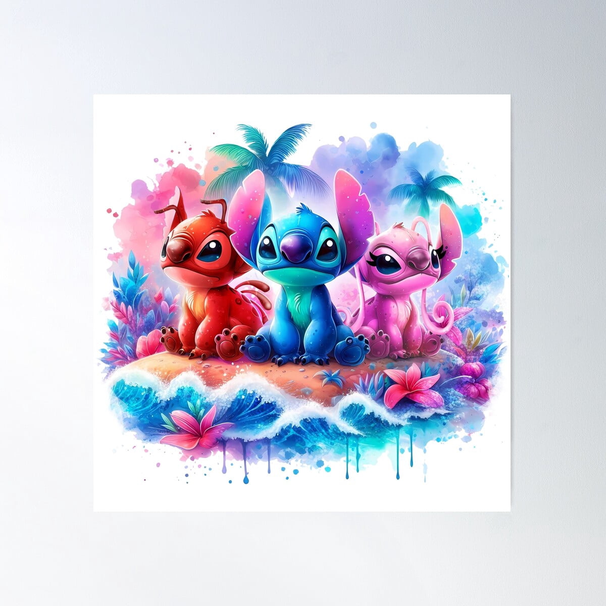 Stitch Leroy And Angel Poster Wall Art, Modern Wall Decor For Living ...