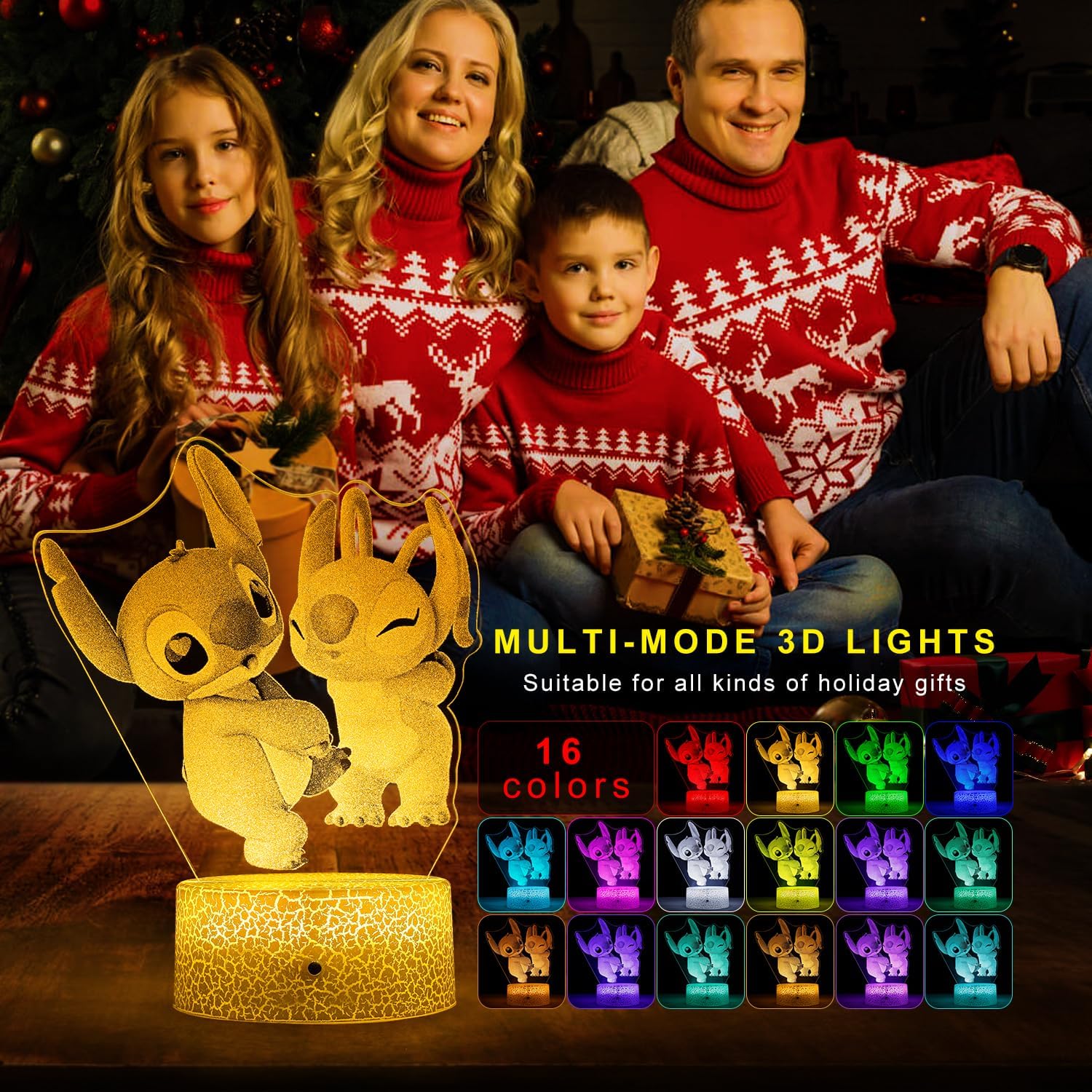 Stitch Light, 3D Led Stitch Toy Smart Remote Control Stitch Light 7+16 ...