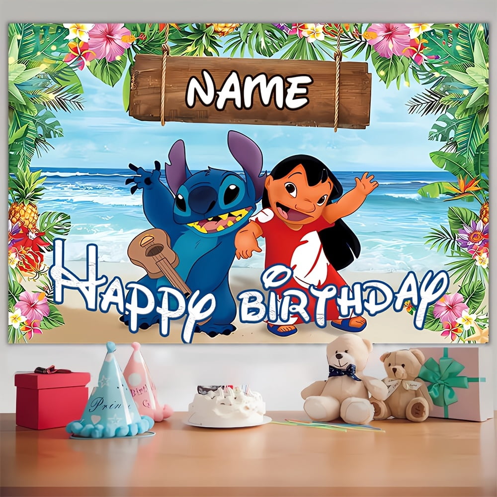 Stitch& Lilo Happy Birthday Themed Party Birthday Background - vibrant ...