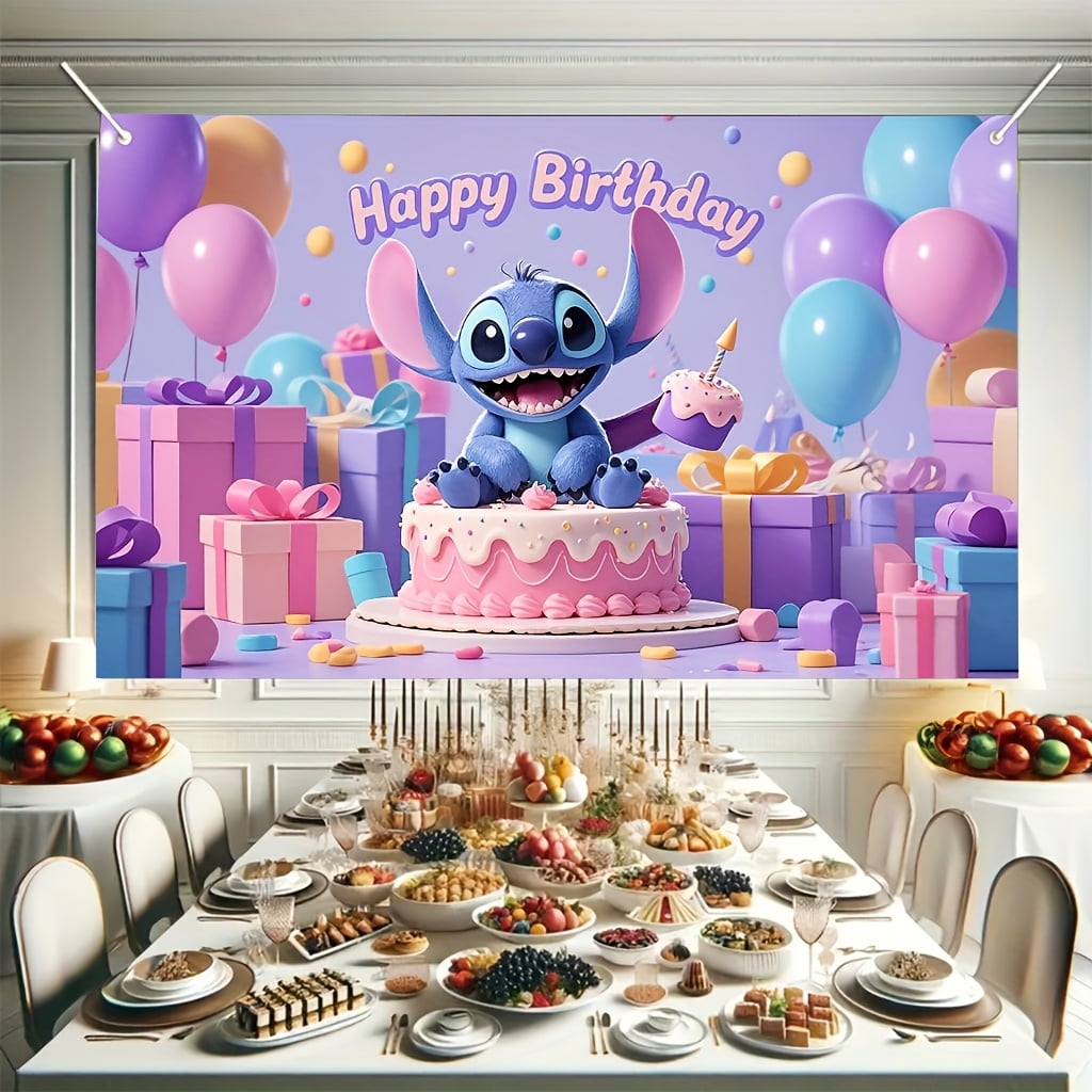 Stitch& Lilo Happy Birthday Themed Party Birthday Background - vibrant ...