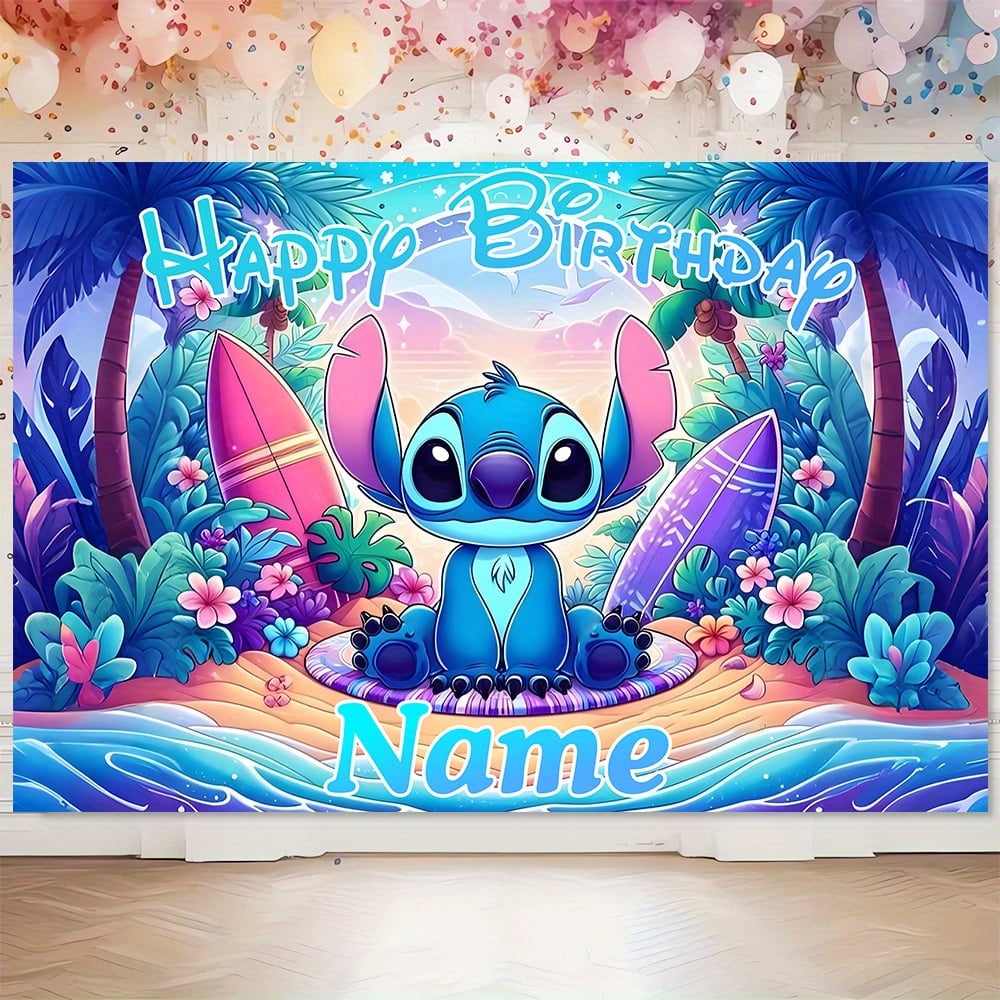 Stitch& Lilo Happy Birthday Themed Party Birthday Background - vibrant ...