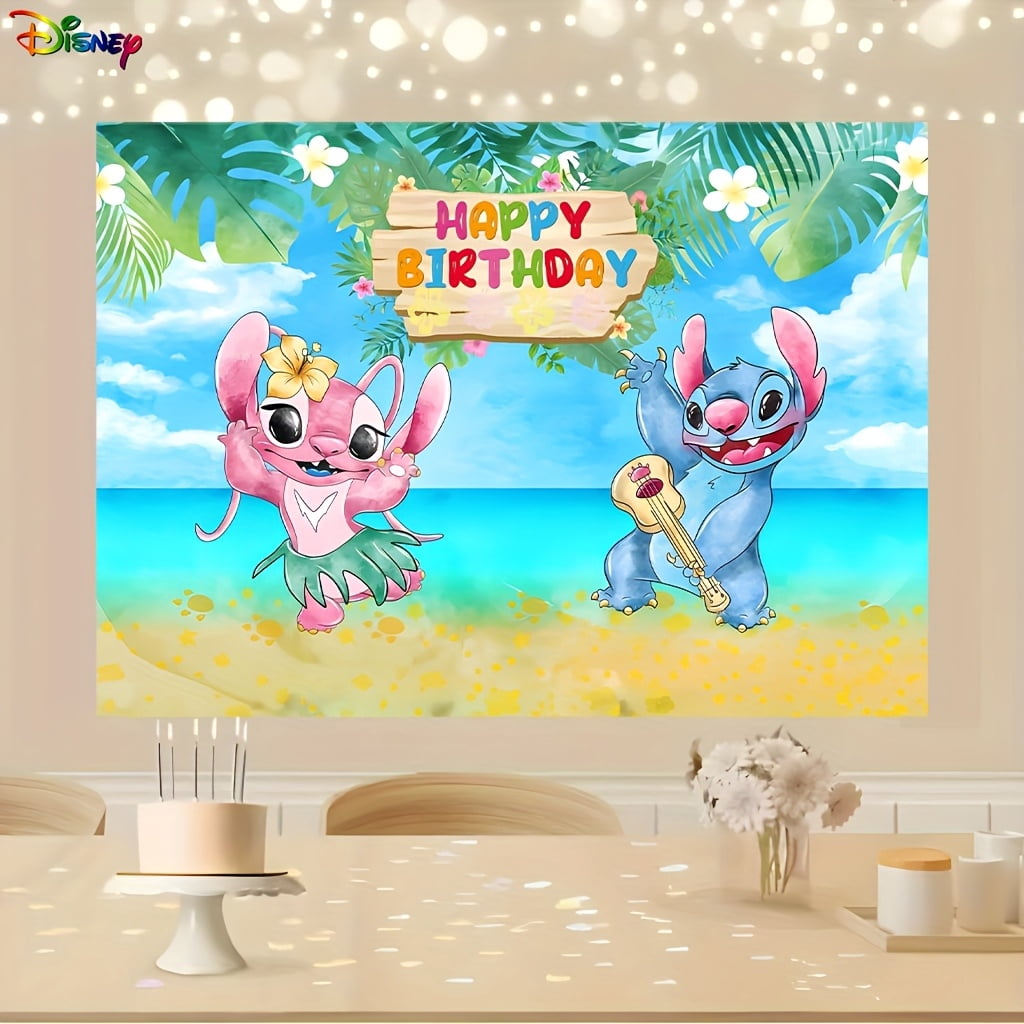 Stitch& Lilo Happy Birthday Themed Party Birthday Background - vibrant ...