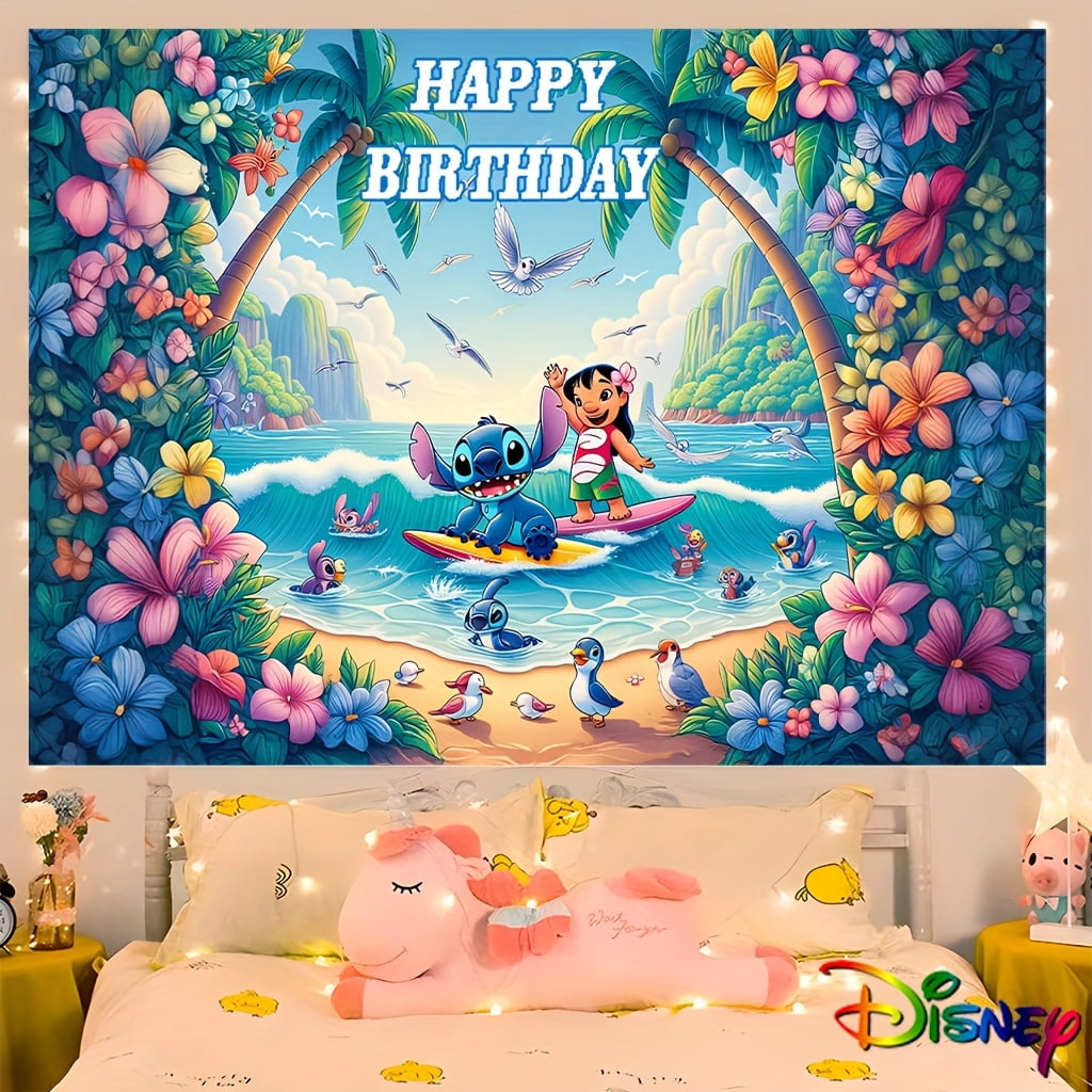Stitch & Lilo Tropical Birthday Backdrop Banner - High-Quality ...