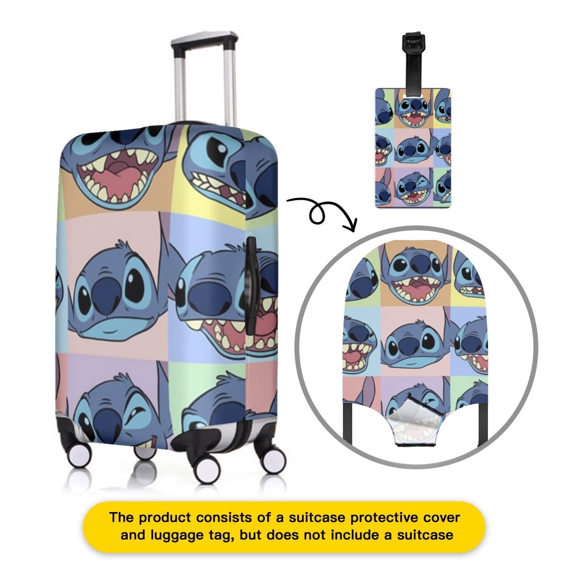 Stitch Luggage Cover, Hard Shell Suitcase Cover with Luggage Tag ...