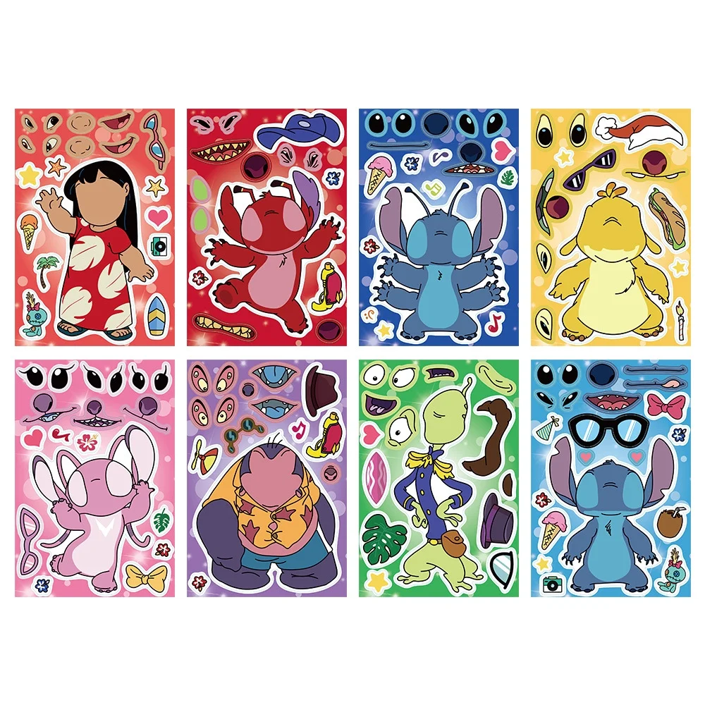 Stitch Make a Face Stickers for Kids – 24 Sheets DIY Mix & Match Dress ...