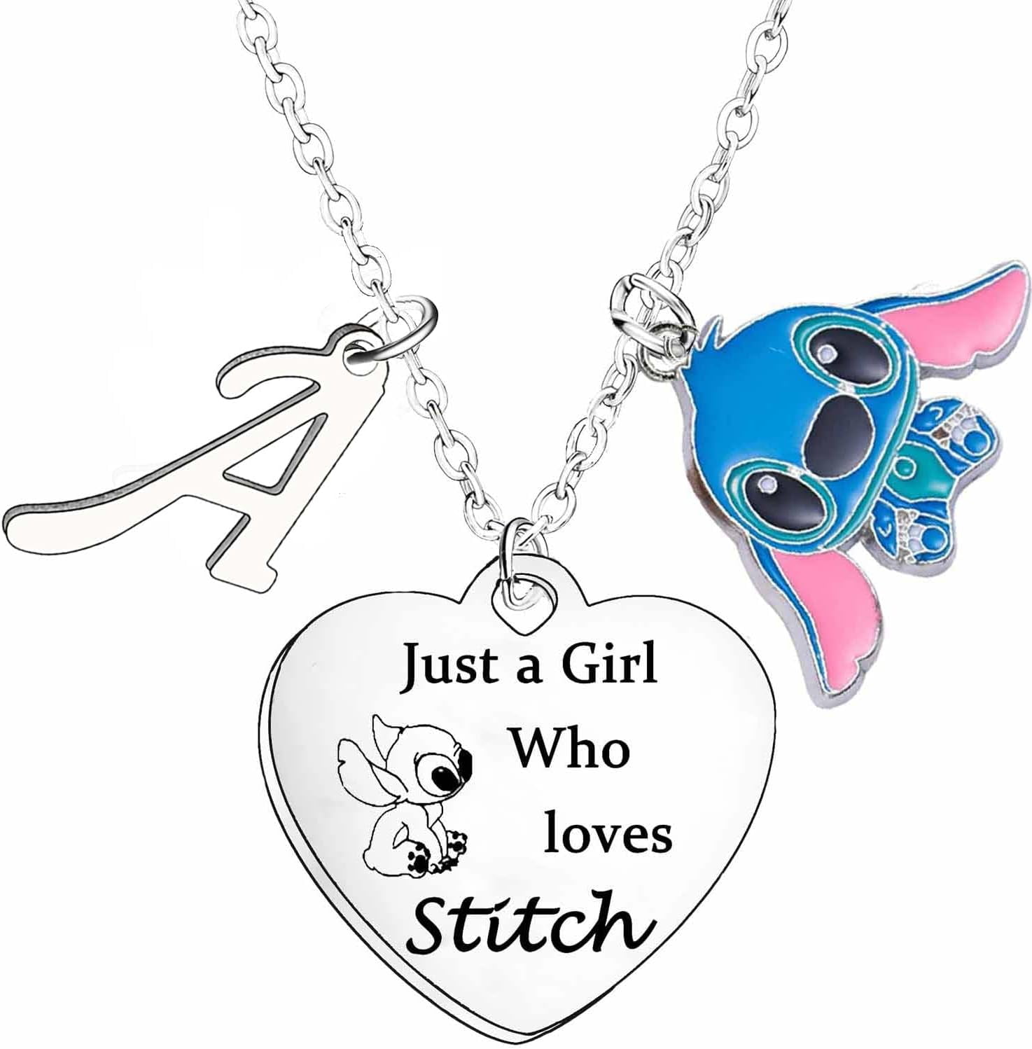 Stitch Necklace with Initial Letter Necklace A-Z Letter Ohana Necklace ...